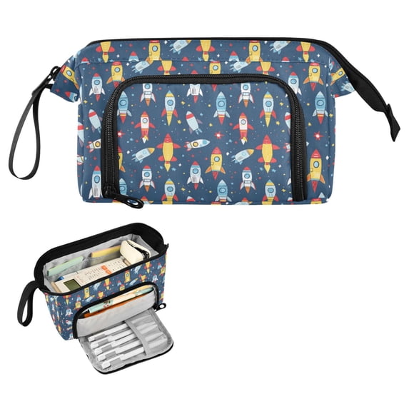 ALAZA Cartoon Rockets Ships Pencil Pouch Big Capacity Pencil Case ...