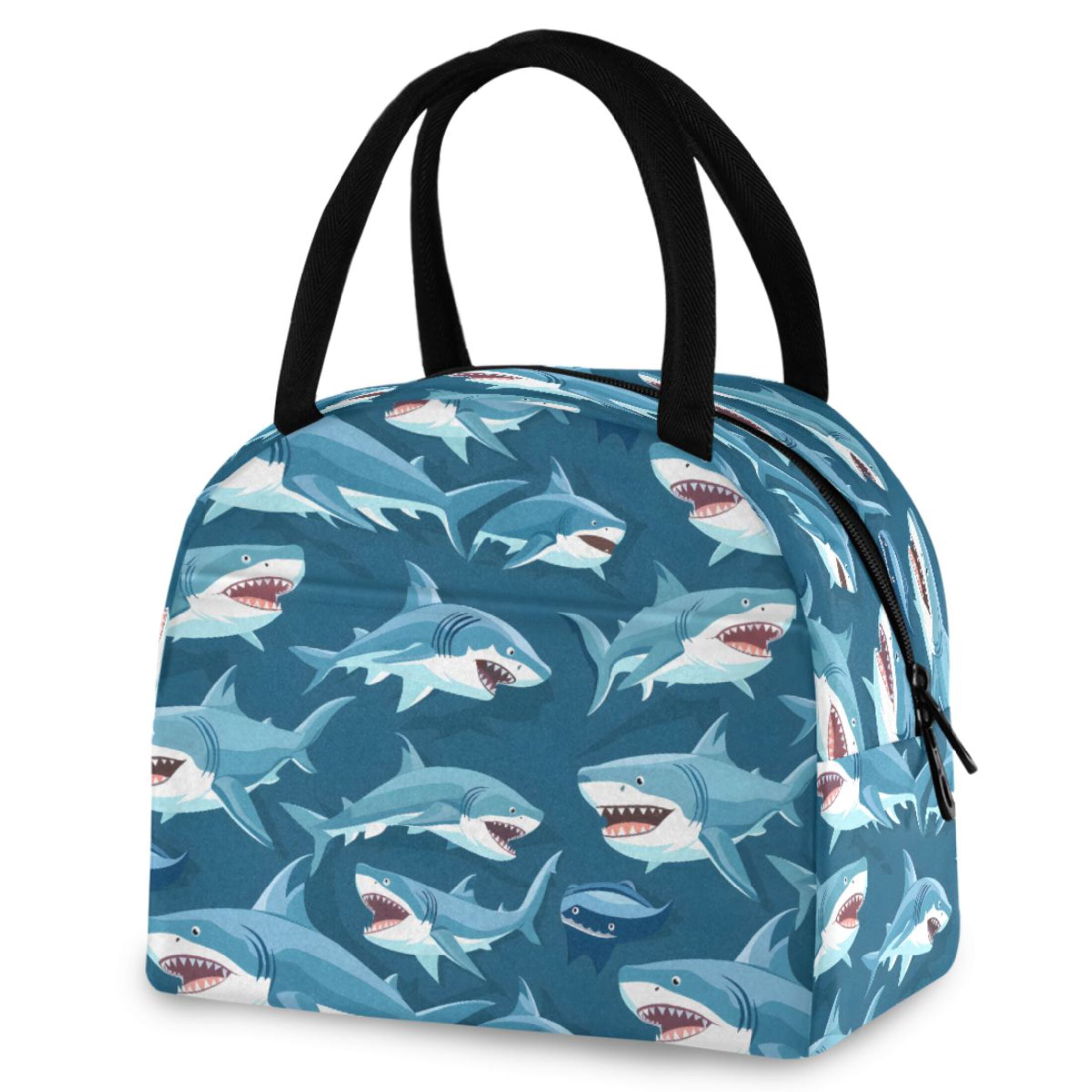 ALAZA Cartoon Sharks Insulated Lunch Box Reusable Cooler Tote Bag Work ...