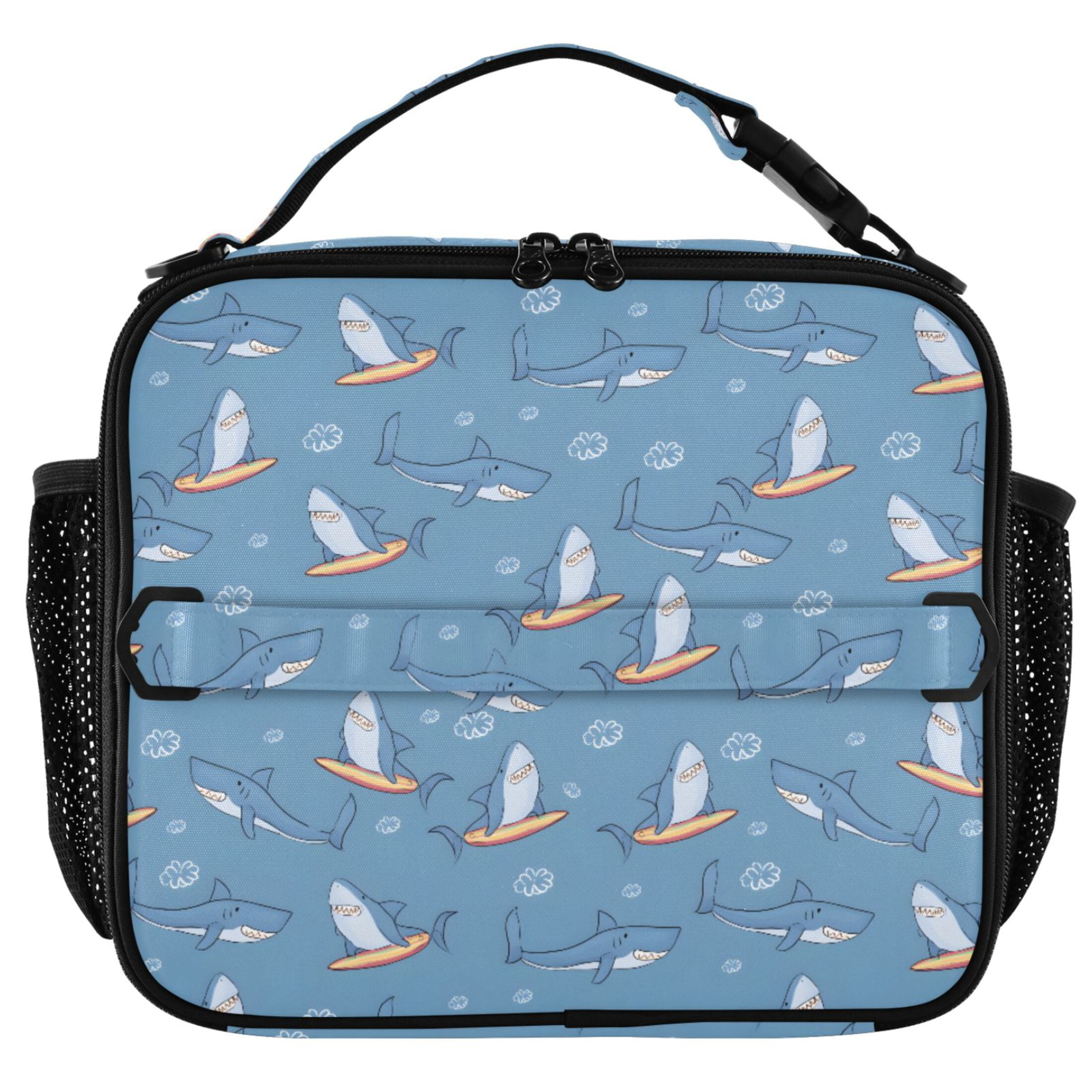 ALAZA Cartoon Sharks on Surfboard Insulated Lunch Box Lunch Bag Cooler ...