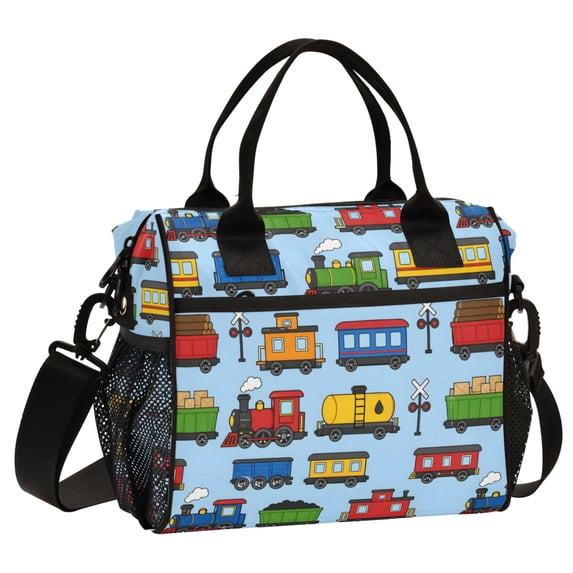 ALAZA Cartoon Trains Print Cooler Lunch Bag Insulated Reusable Lunch ...
