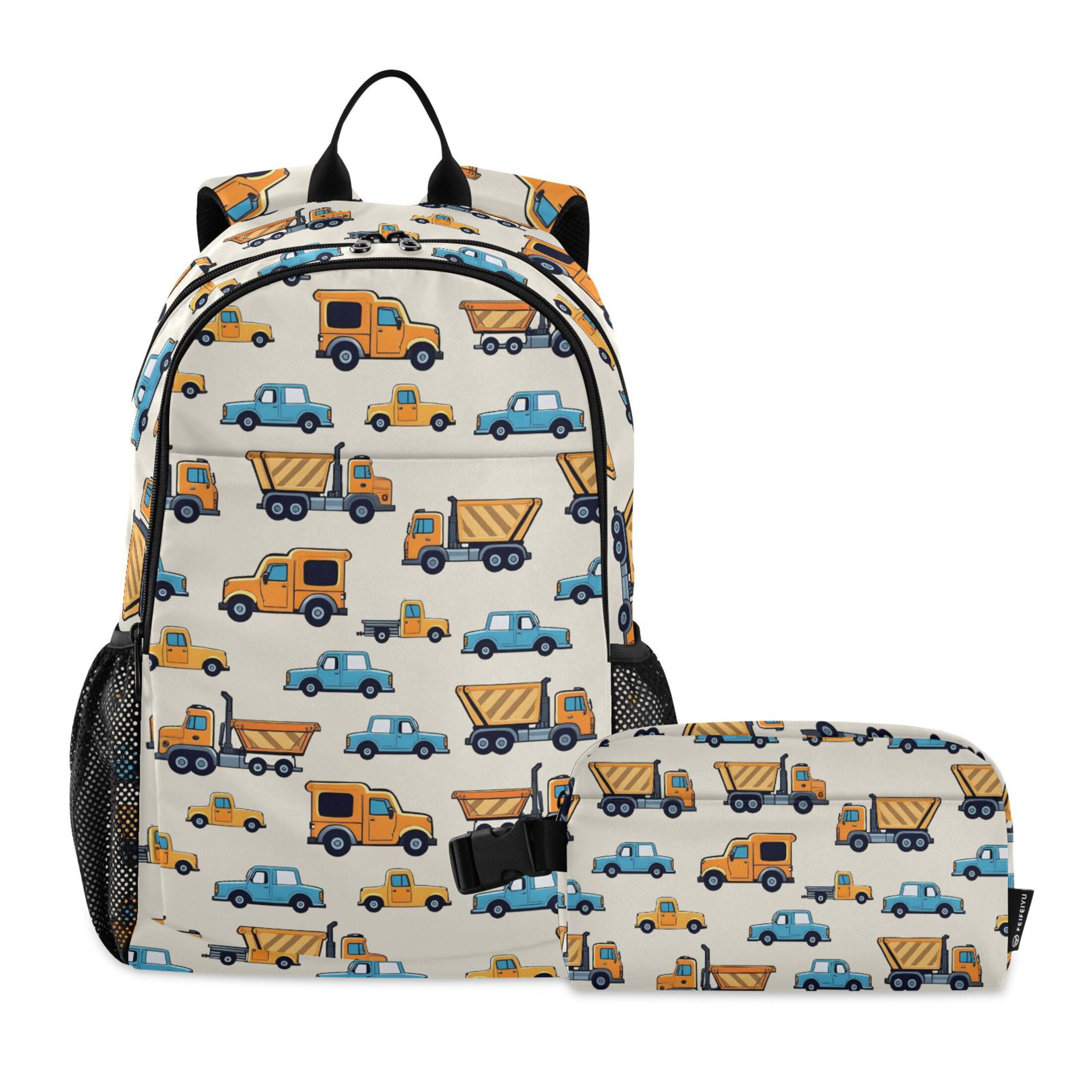 ALAZA Cartoon Truck Cars School Backpack Lunch Box Set Student Bookbag ...