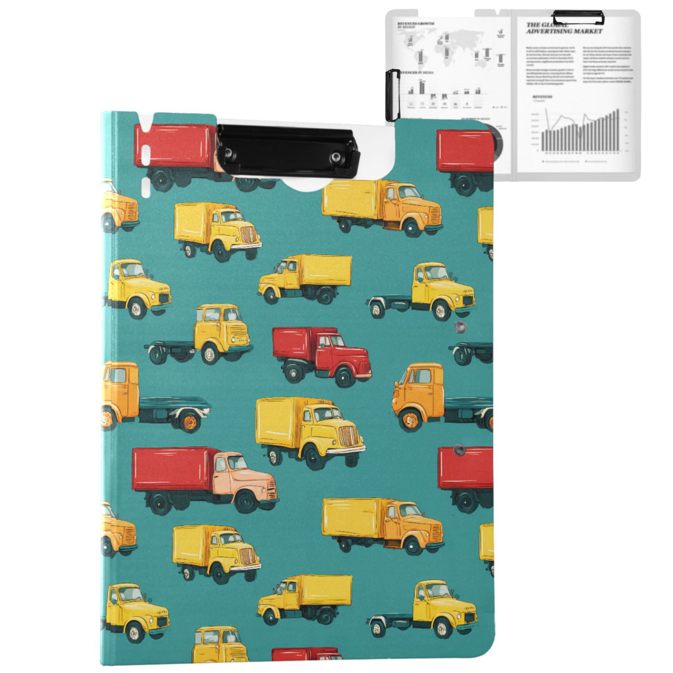 ALAZA Cartoon Trucks Vehicle-t2 A4 Foldable Clipboard 360 Degree Folder ...