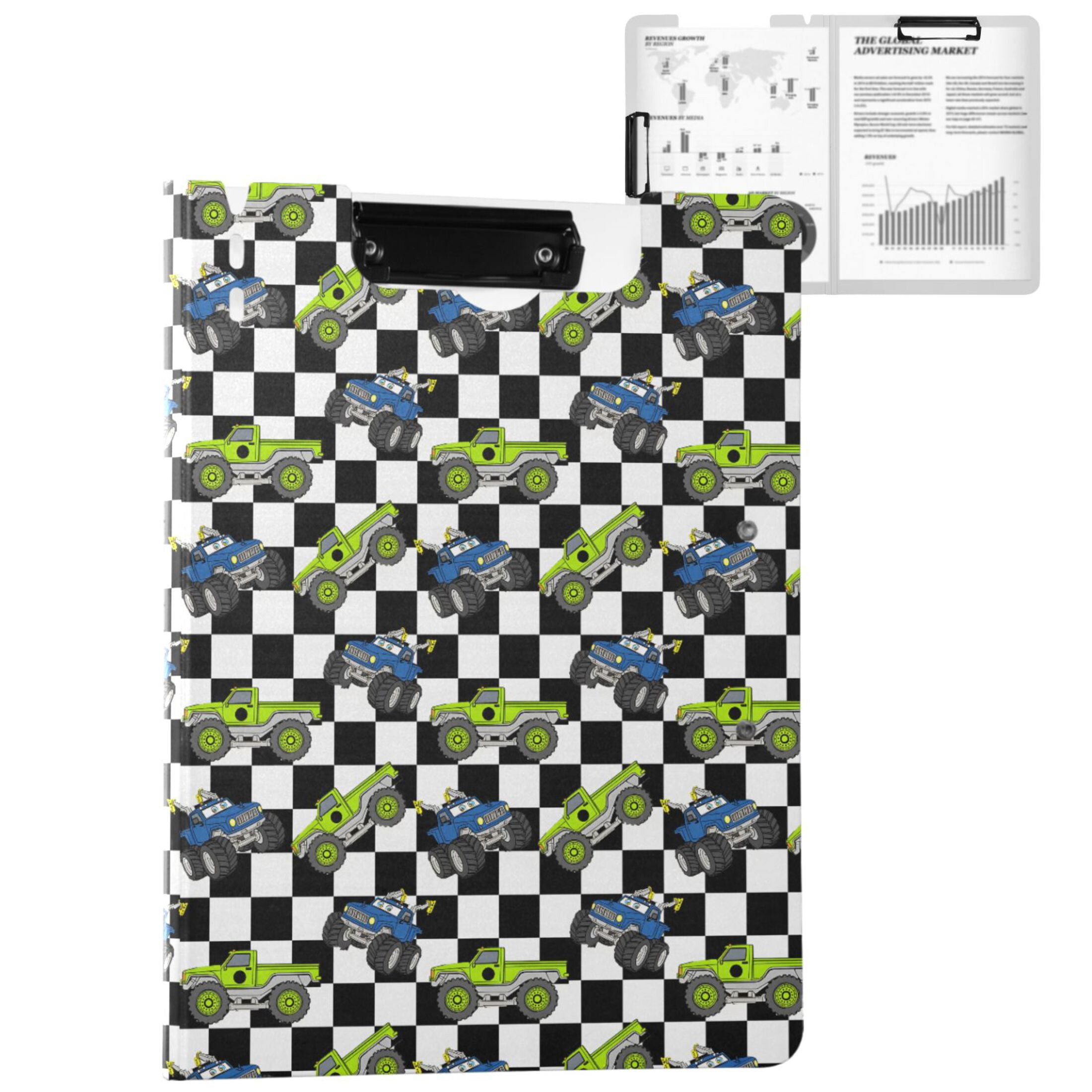 ALAZA Cartoon Vehicle Car Checkered A4 Foldable Clipboard 360 Degree ...