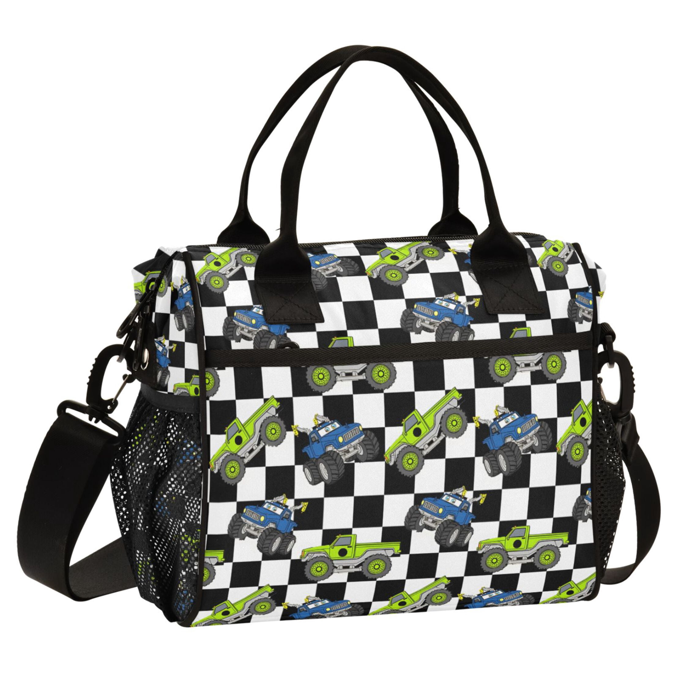 ALAZA Cartoon Vehicle Car Checkered Print Cooler Lunch Bag Insulated ...