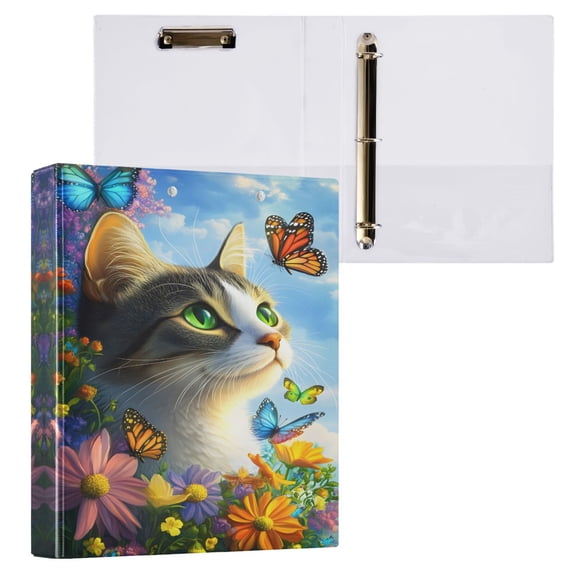 ALAZA Cat Fantasy Butterfly Hardcover 3 Ring Binder 1.5" D-Rings with ...