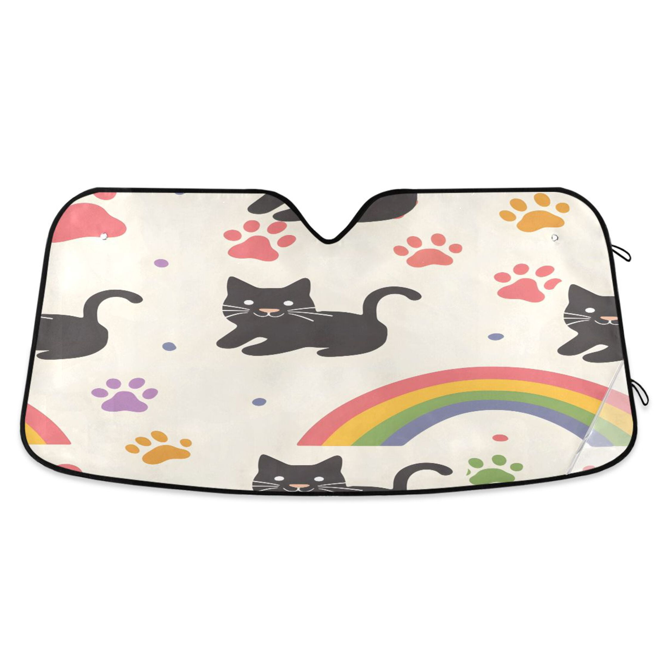 ALAZA Cat and Rainbow Footprint Windshield Sun Shade Car Foldable Sun ...