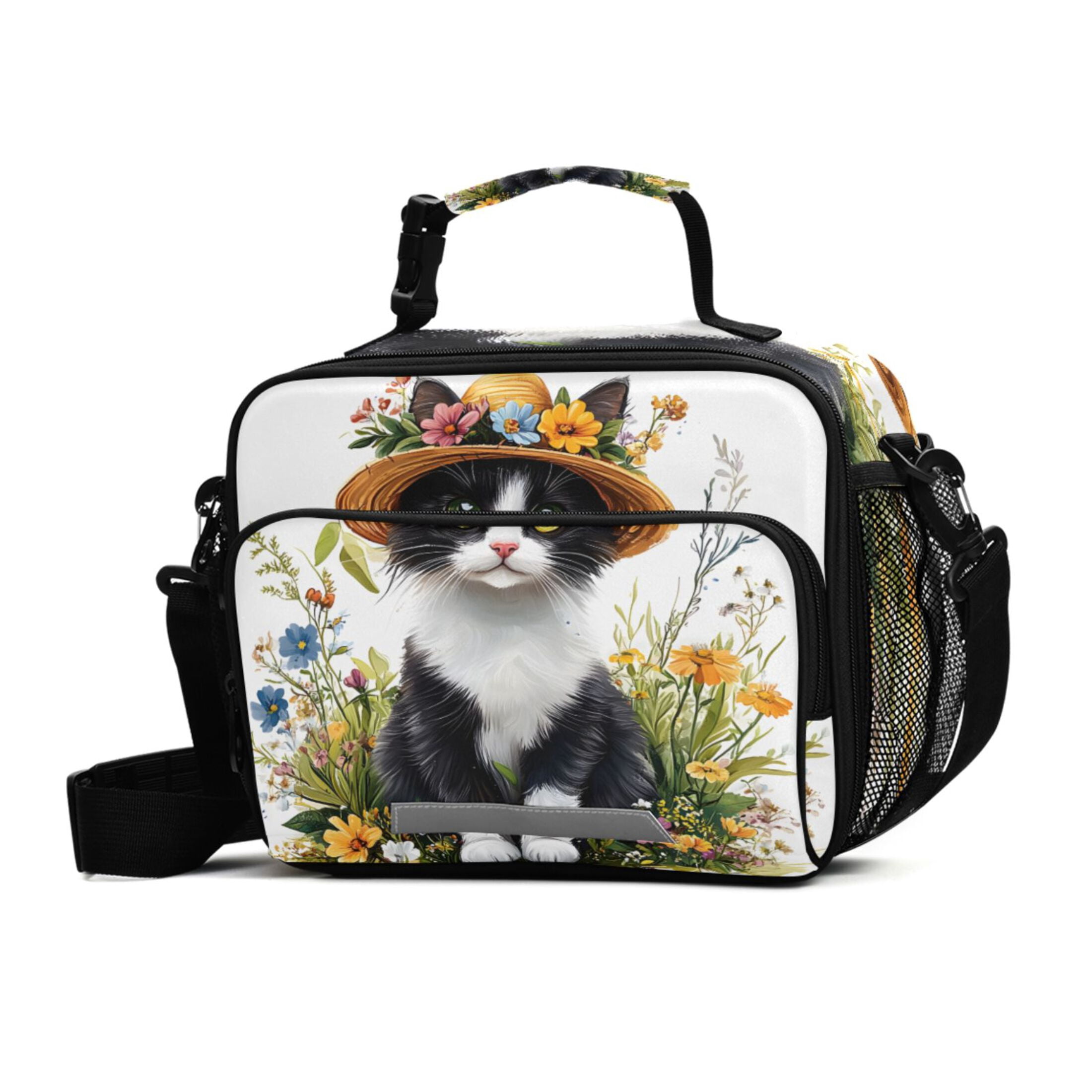 ALAZA Cat in Flowers Lunch Box Insulated Cooler Bag Reusable Tote Bags ...