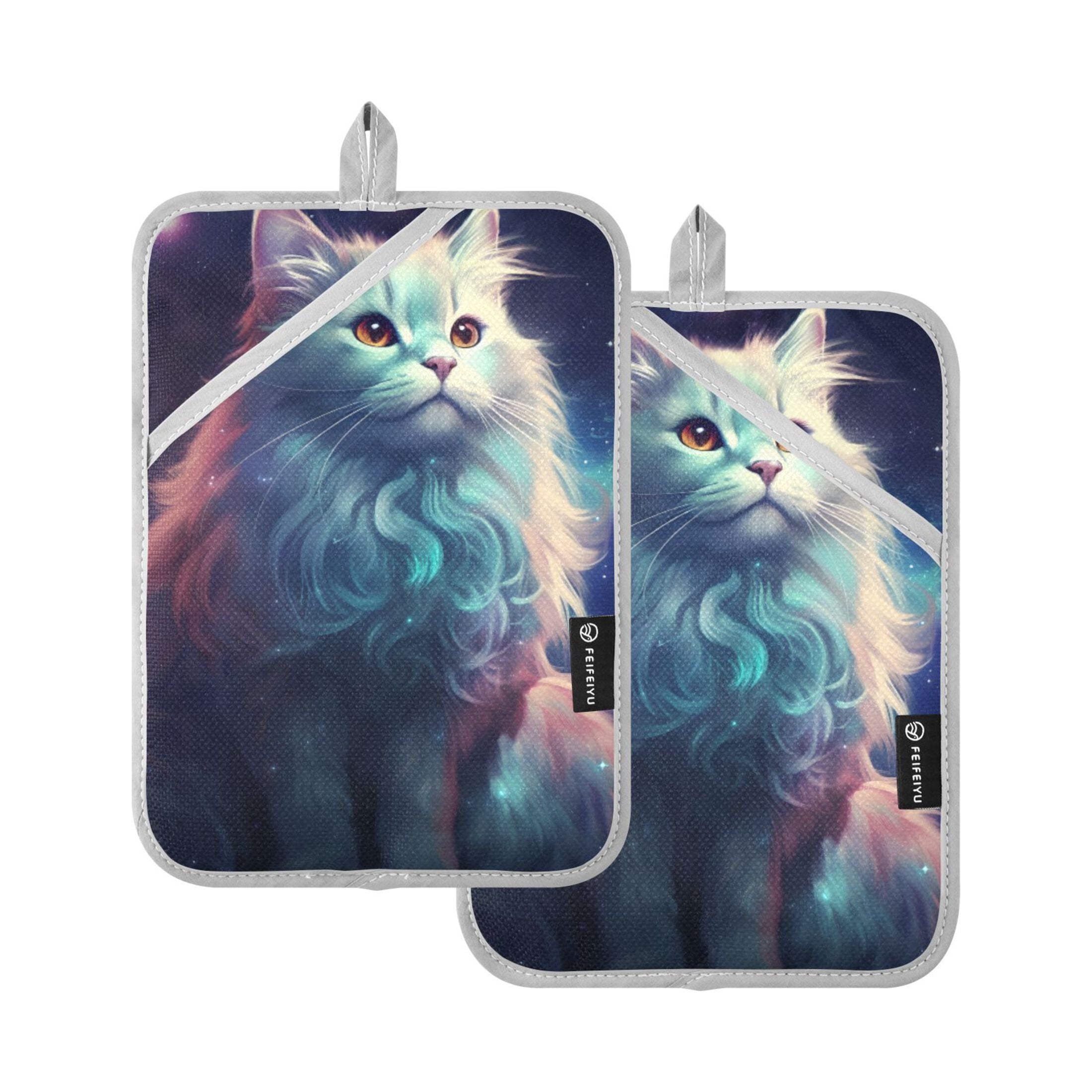 ALAZA Cat in Night Pot Holders Set of 2 Heat Resistant Kitchen Oven ...