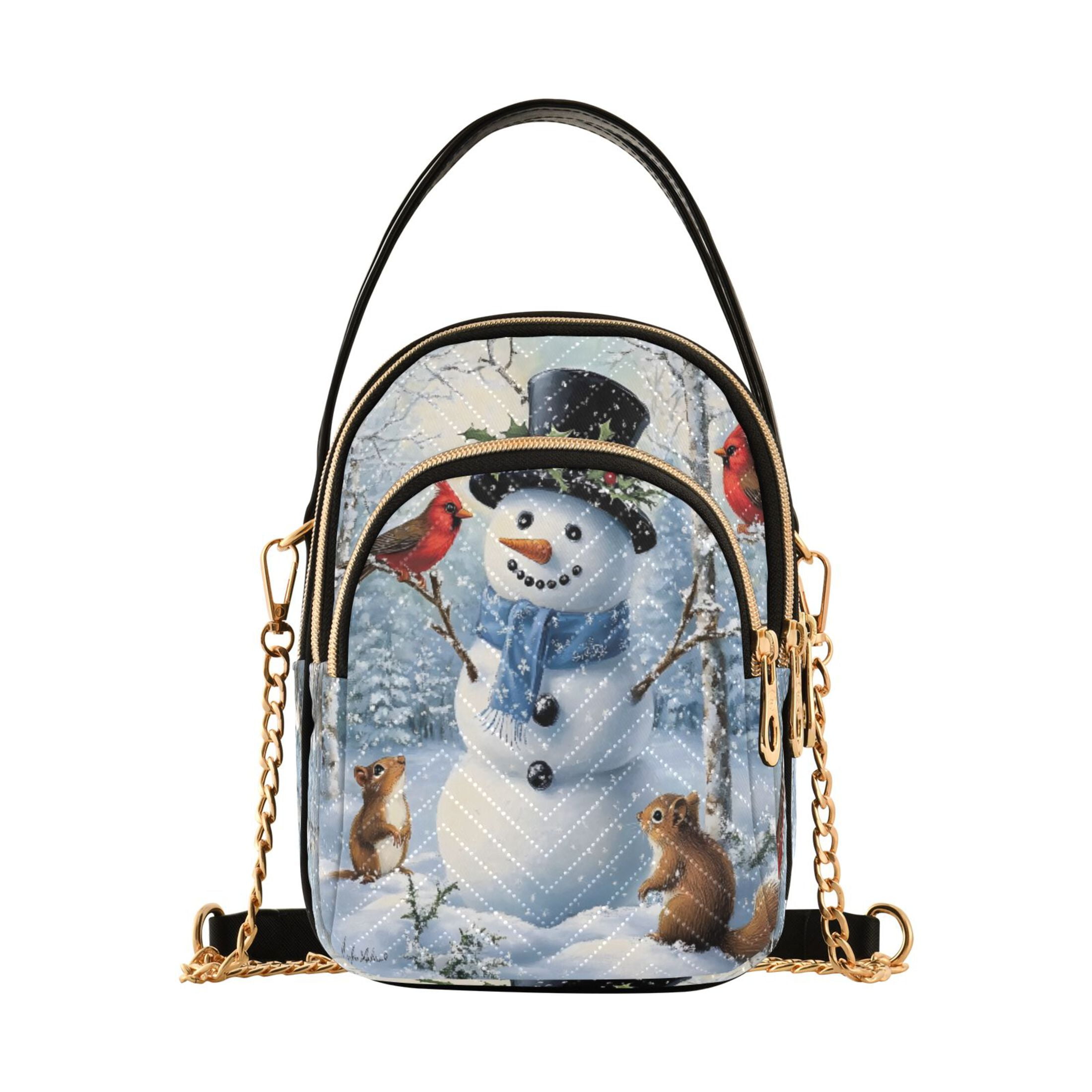 ALAZA Chain Crossbody Bags for Women A Christmas Snowman with Cardinal ...