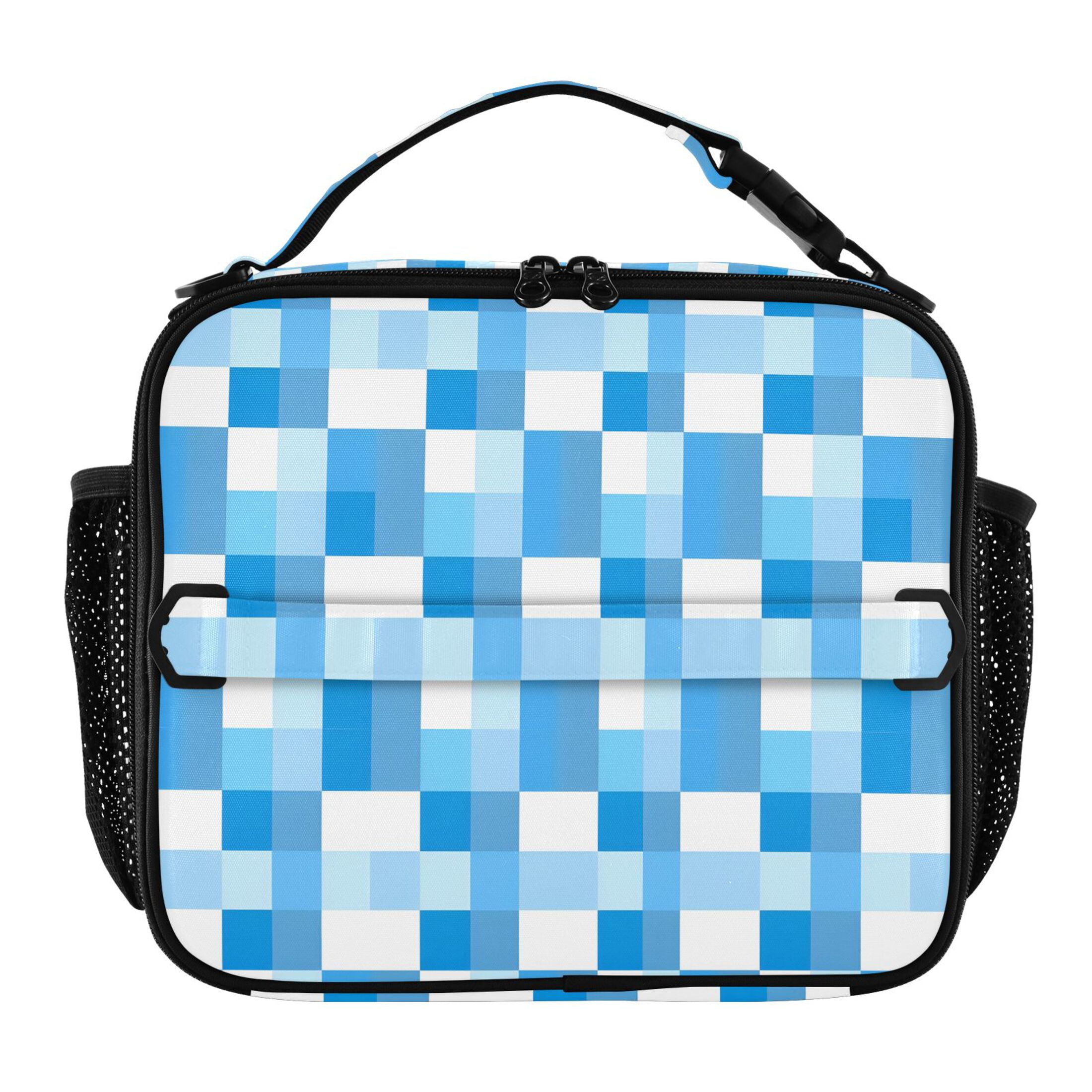 ALAZA Checkered Blue and White Lunch Box Insulated Lunch Bag Cooler ...