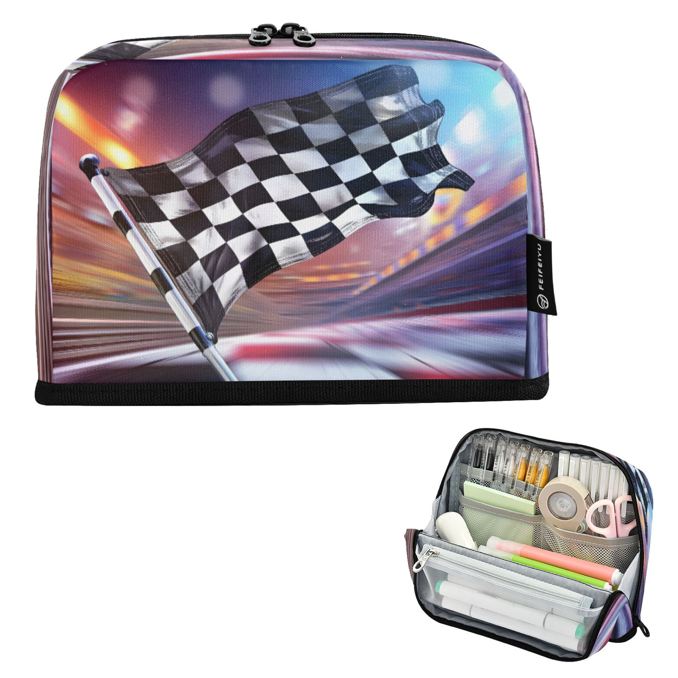 ALAZA Checkered Flag Pencil Case Pen Pouch Bag Large Capacity Organizer ...