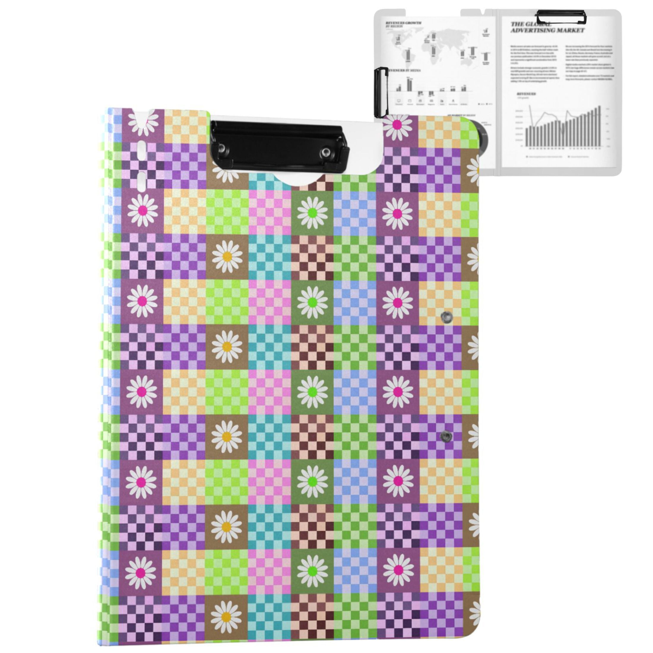 ALAZA Checkered Floral A4 Foldable Clipboard 360 Degree Folder Binder ...
