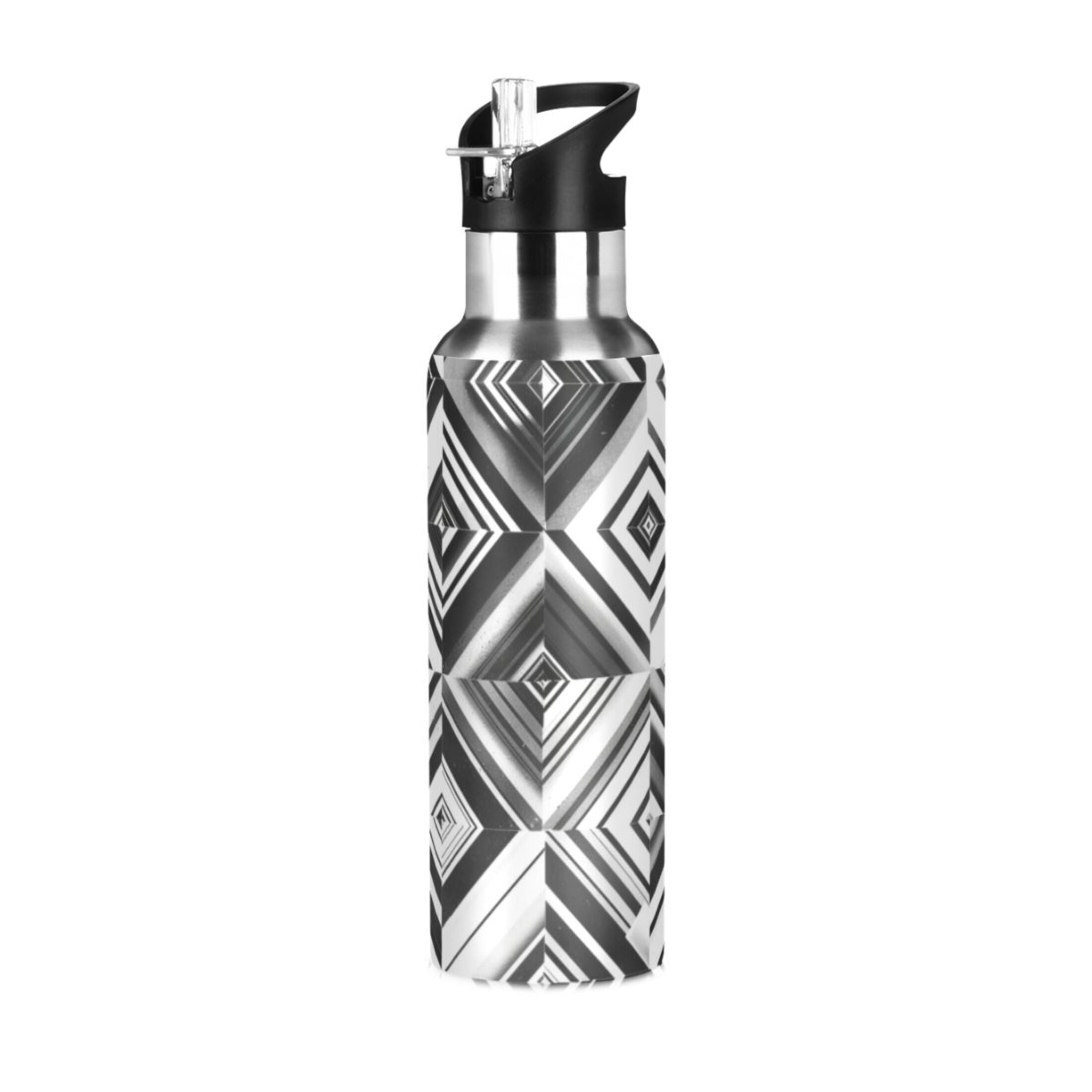ALAZA Checkered Geometry Pattern Water Bottle Insulated Flask Stainless ...