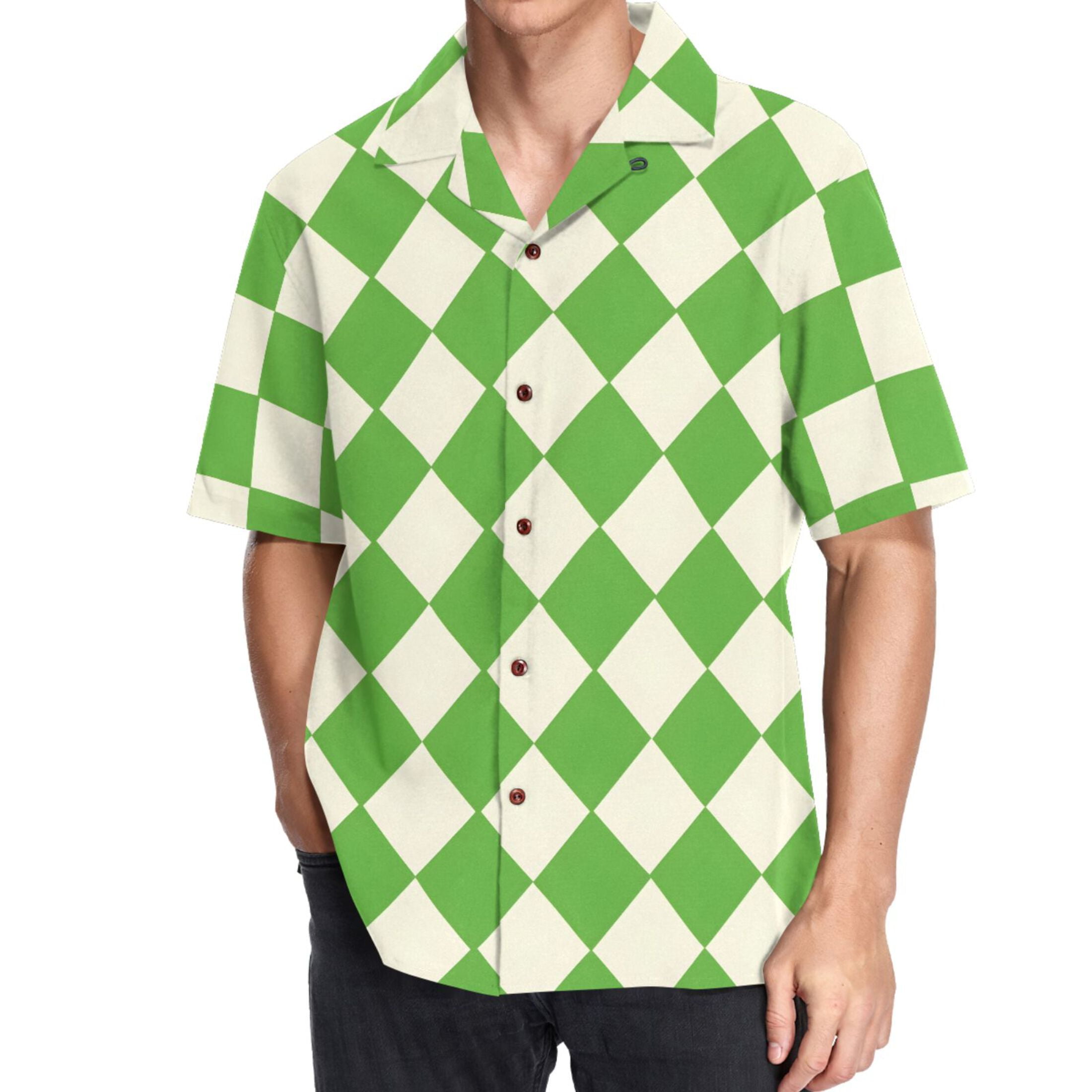 ALAZA Checkered Grid-d9 Men's Hawaiian Shirt Short Sleeve Casual Button ...