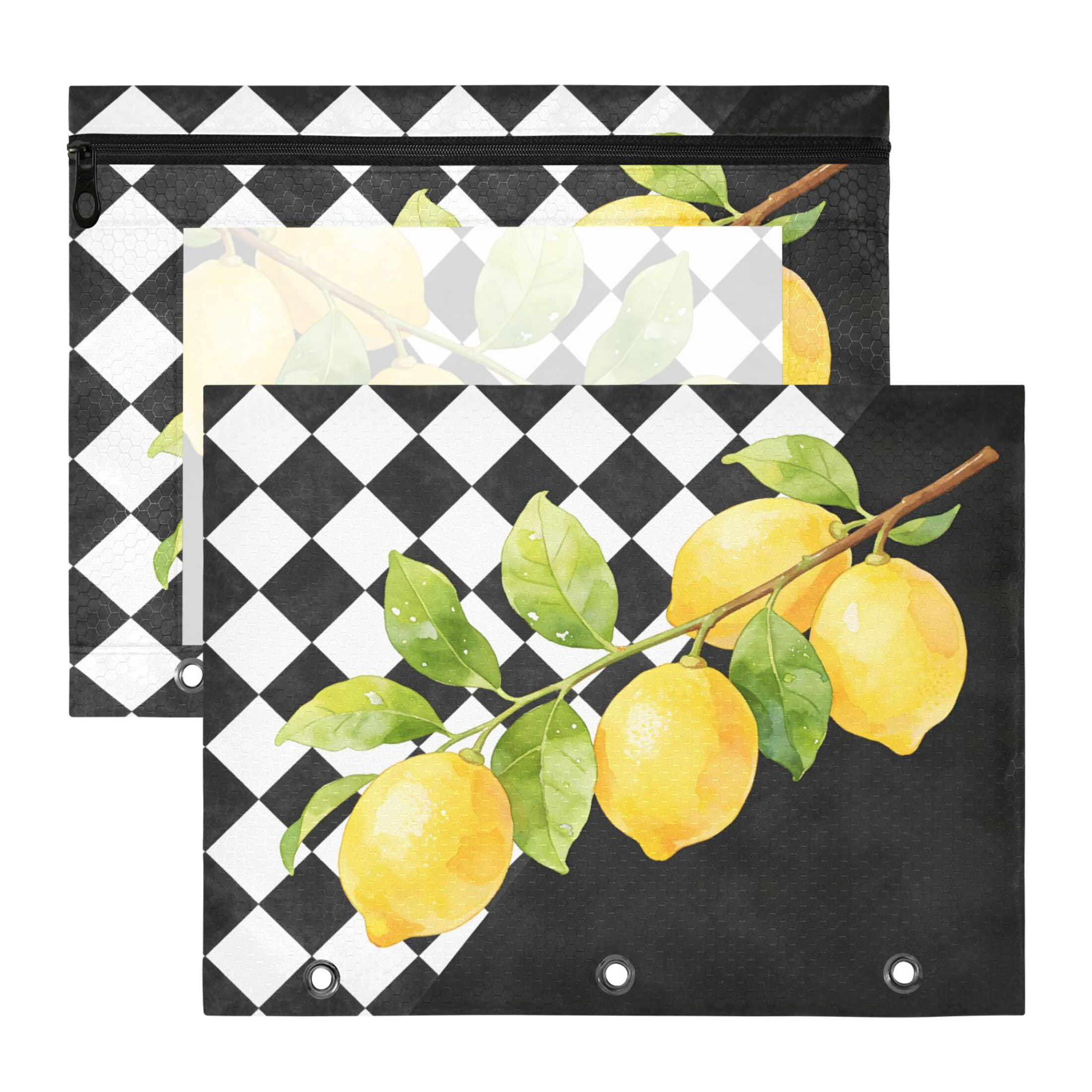 ALAZA Checkered Lemon Pattern Pencil Pouch 3 Ring Binder with Clear ...