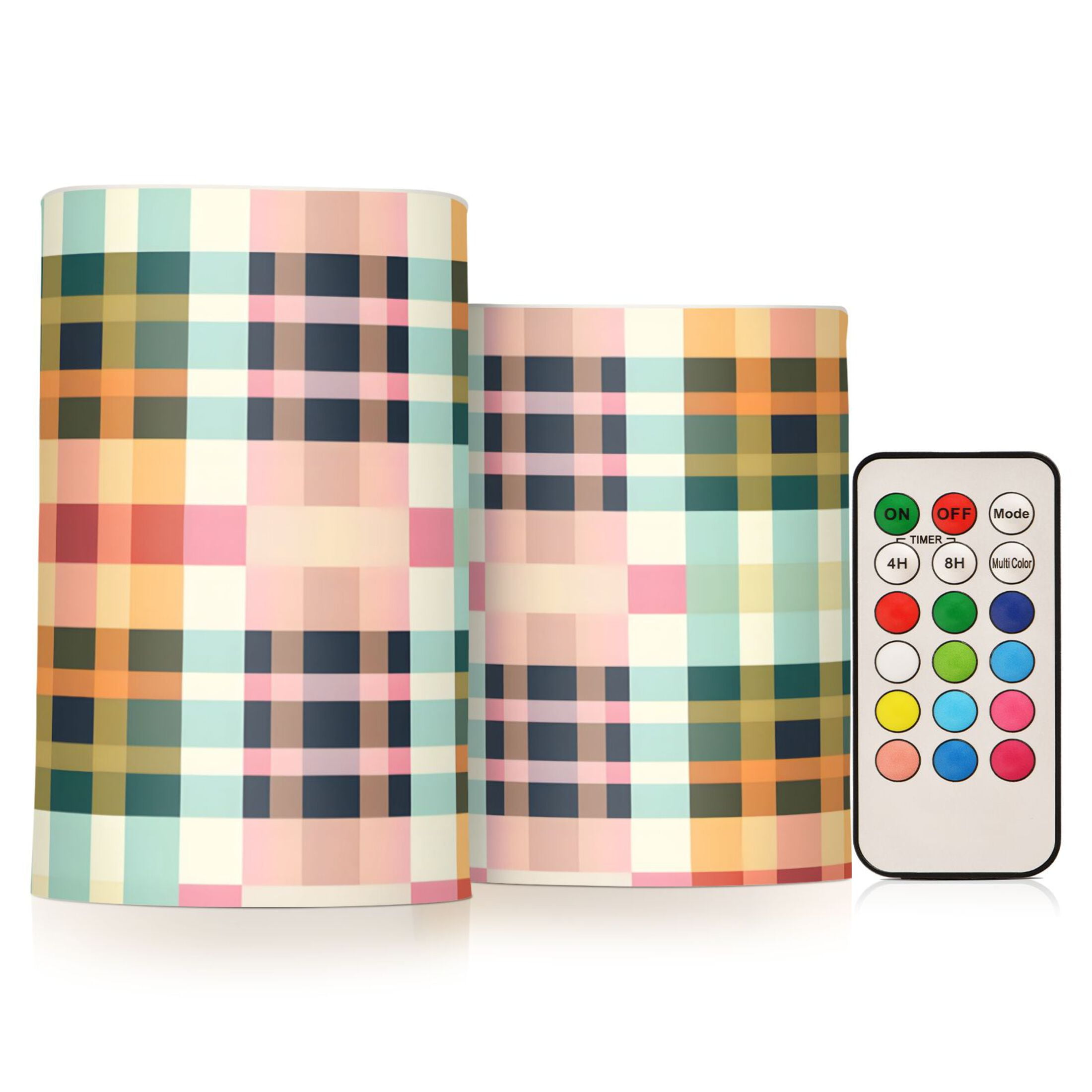 ALAZA Checkered Pattern Grid 2 PCs LED Flickering Flameless Candles with Remote Timer Battery ...