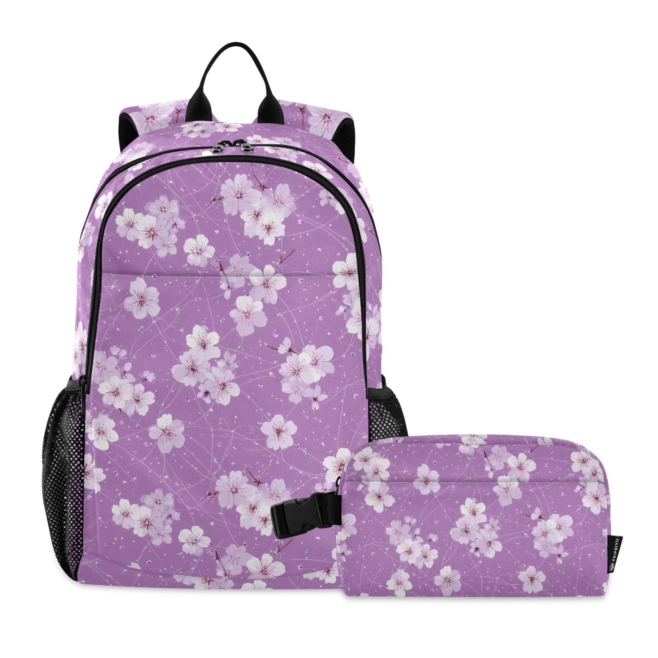 ALAZA Cherry Blossom School Backpack Lunch Box Set Student Bookbag ...
