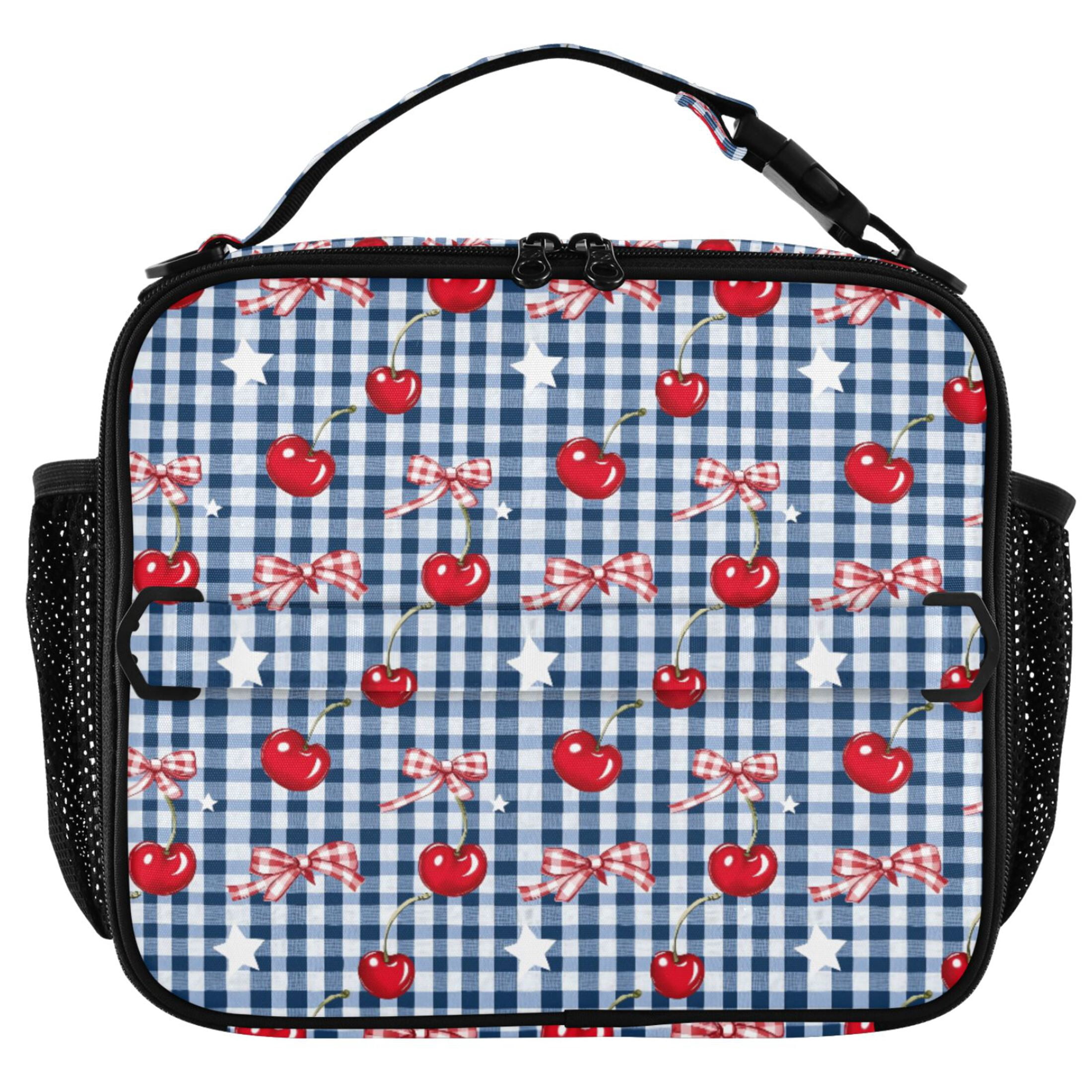ALAZA Cherry Bows Checkered Insulated Lunch Box Lunch Bag Cooler Tote ...