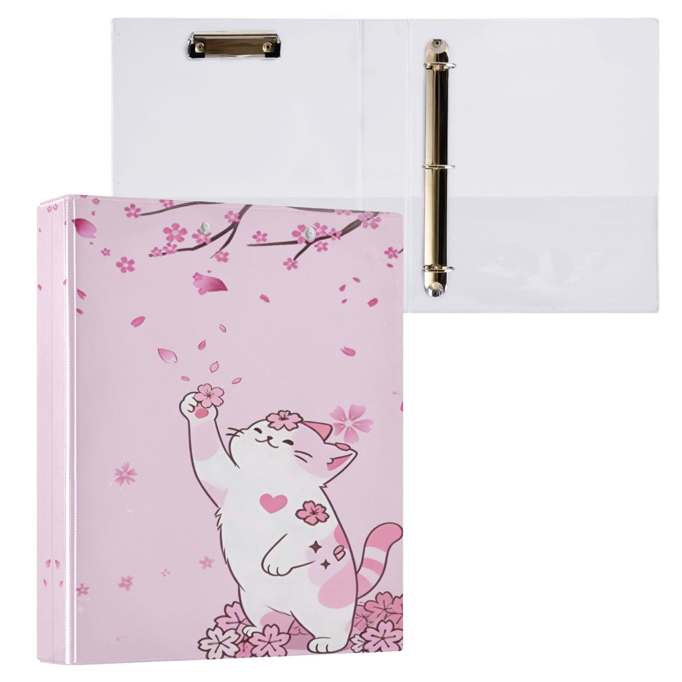 ALAZA Cherry Cute Cat Hardcover 3 Ring Binder 1.5" D-Rings with ...