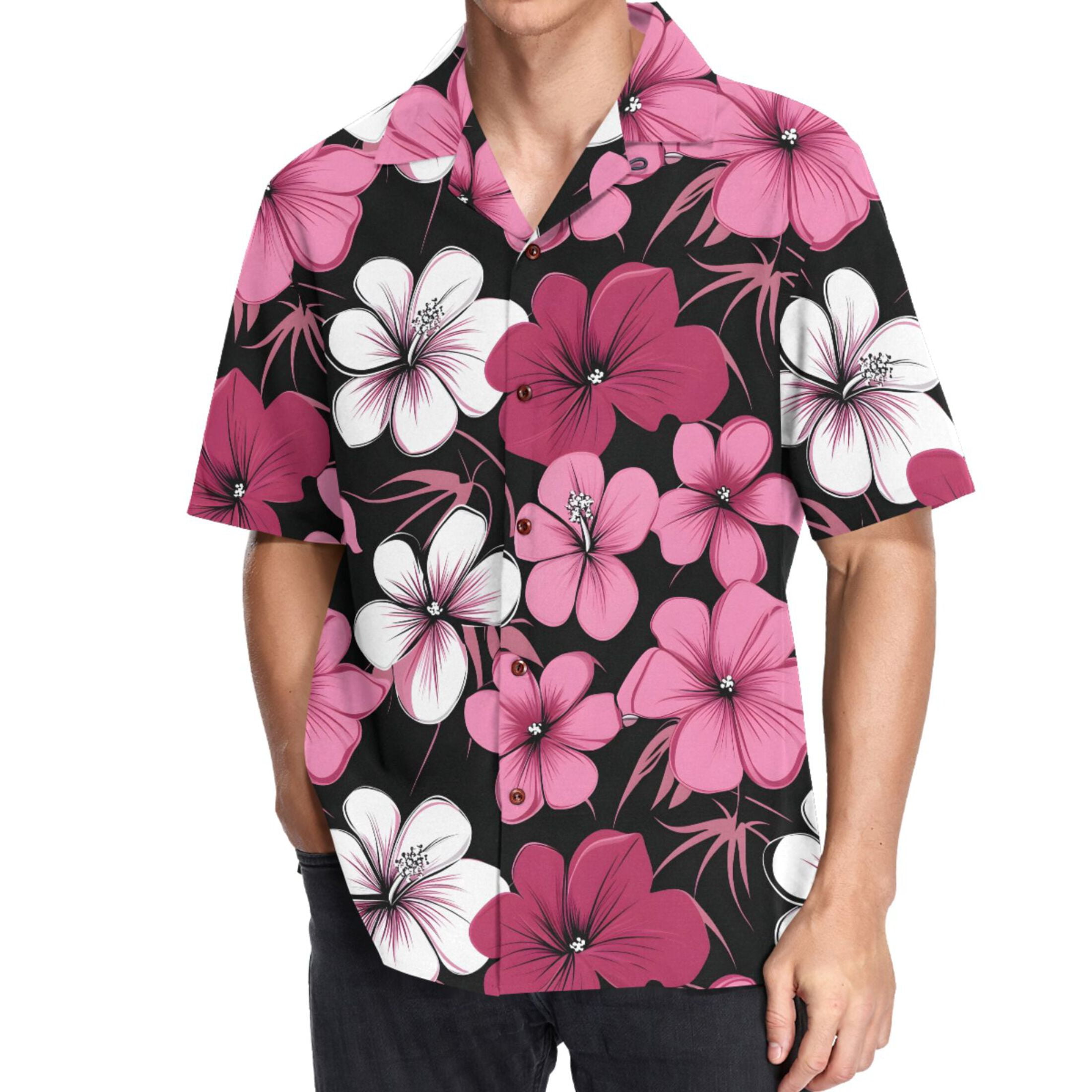 ALAZA Cherry Flower-a2 Men's Hawaiian Shirt Short Sleeve Casual Button ...