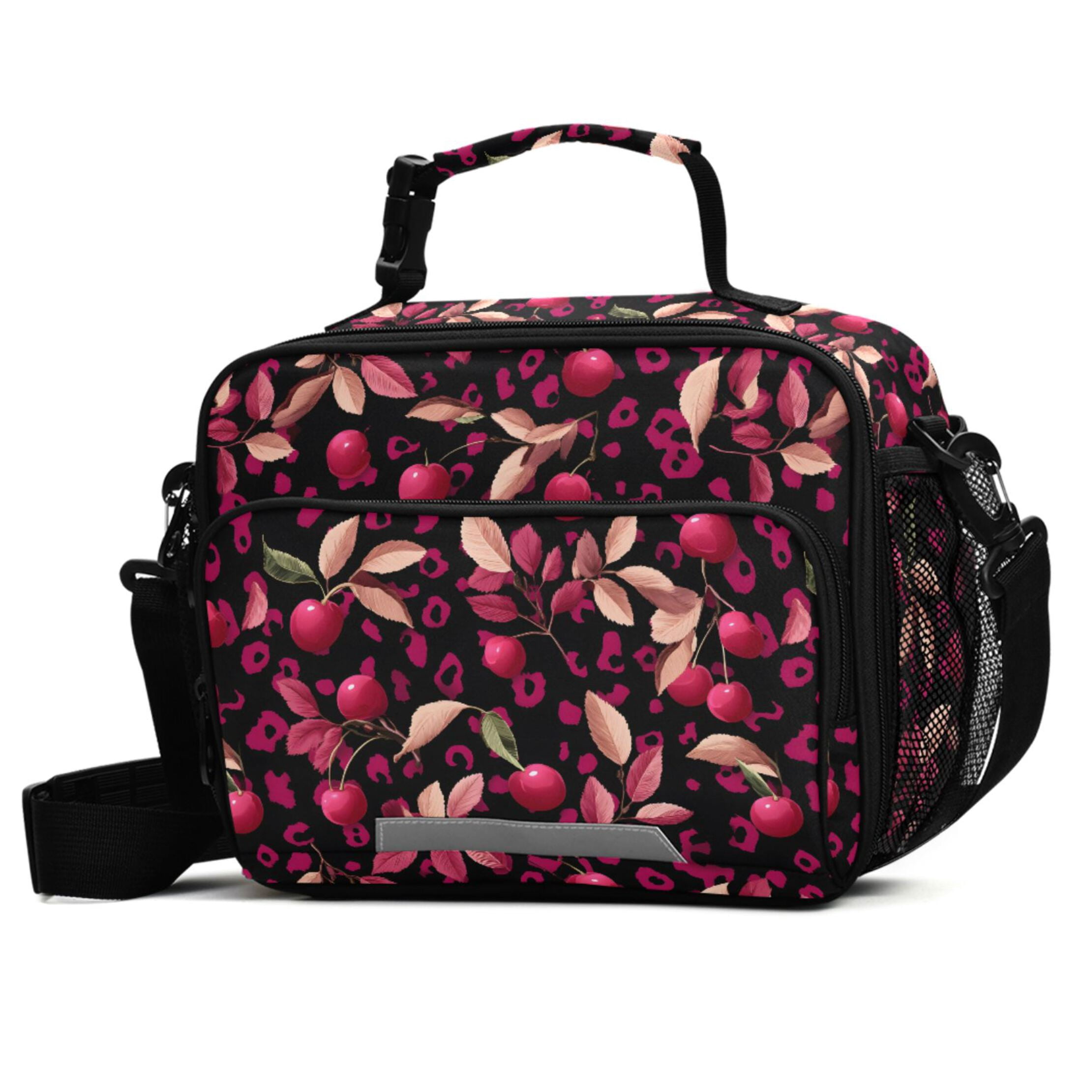 ALAZA Cherry on Leopard Lunch Box Insulated Cooler Bag Reusable Tote ...