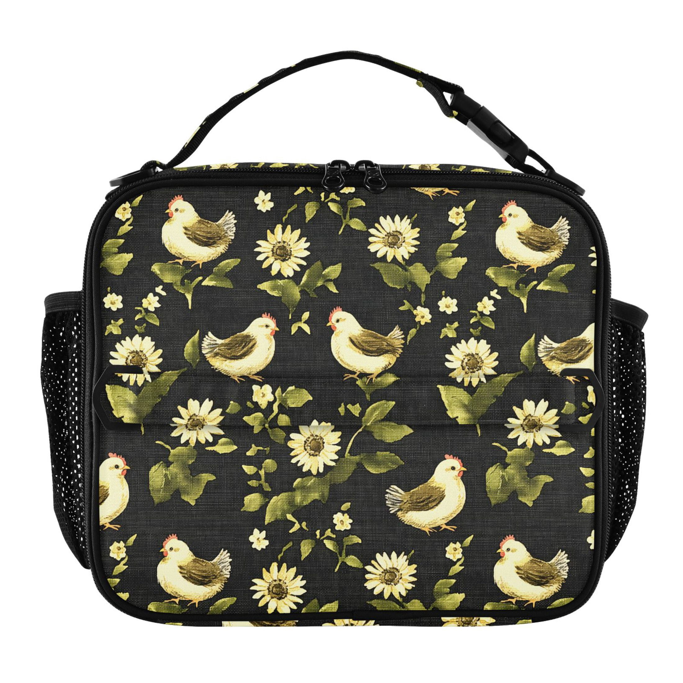 ALAZA Chicken and Flower Lunch Box Insulated Lunch Bag Cooler Tote with ...