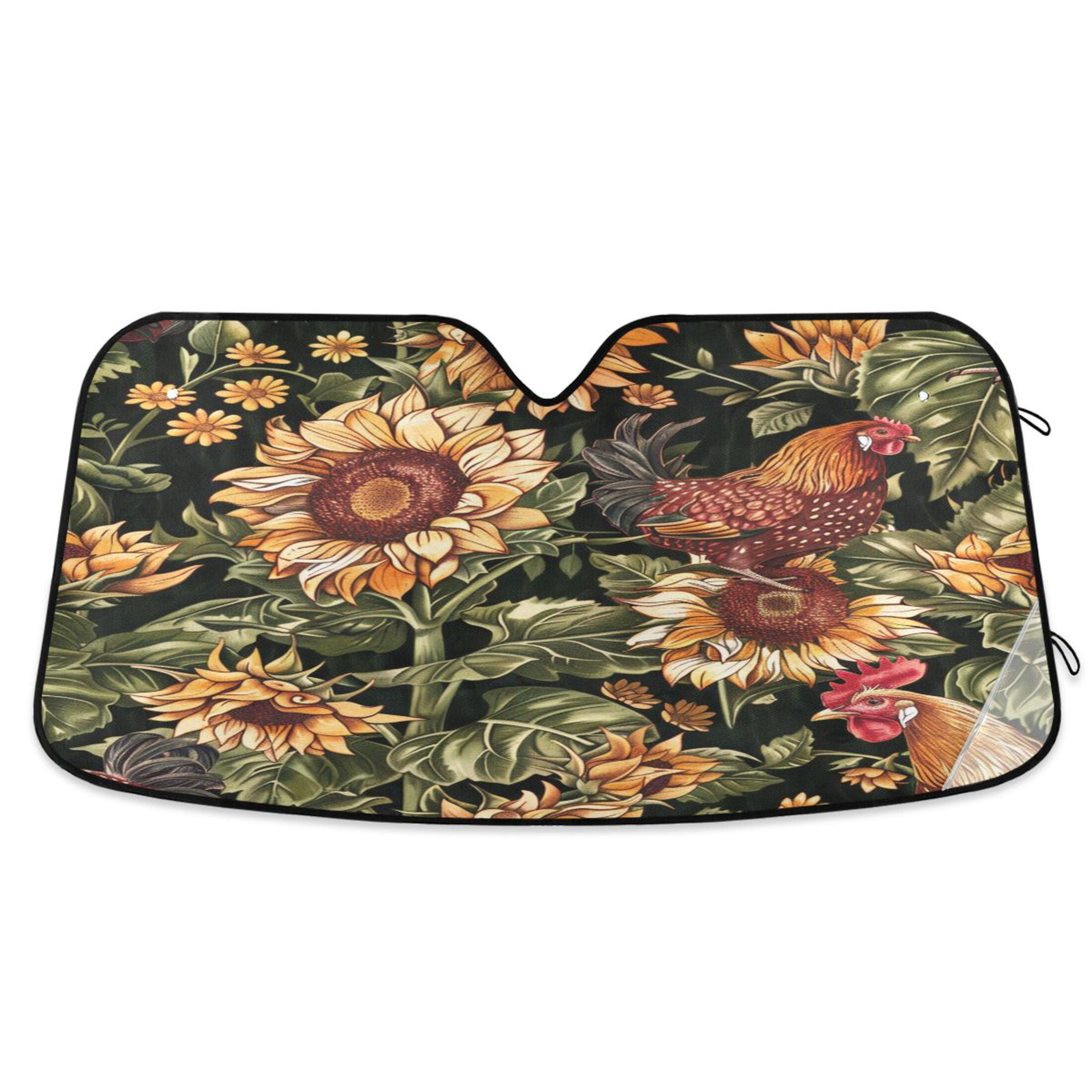 ALAZA Chicken and Sunflowers Windshield Sun Shade Car Foldable Sun ...