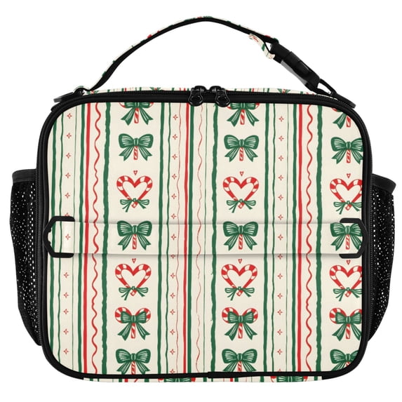 ALAZA Christmas Bow Stripes Insulated Lunch Box Lunch Bag Cooler Tote ...