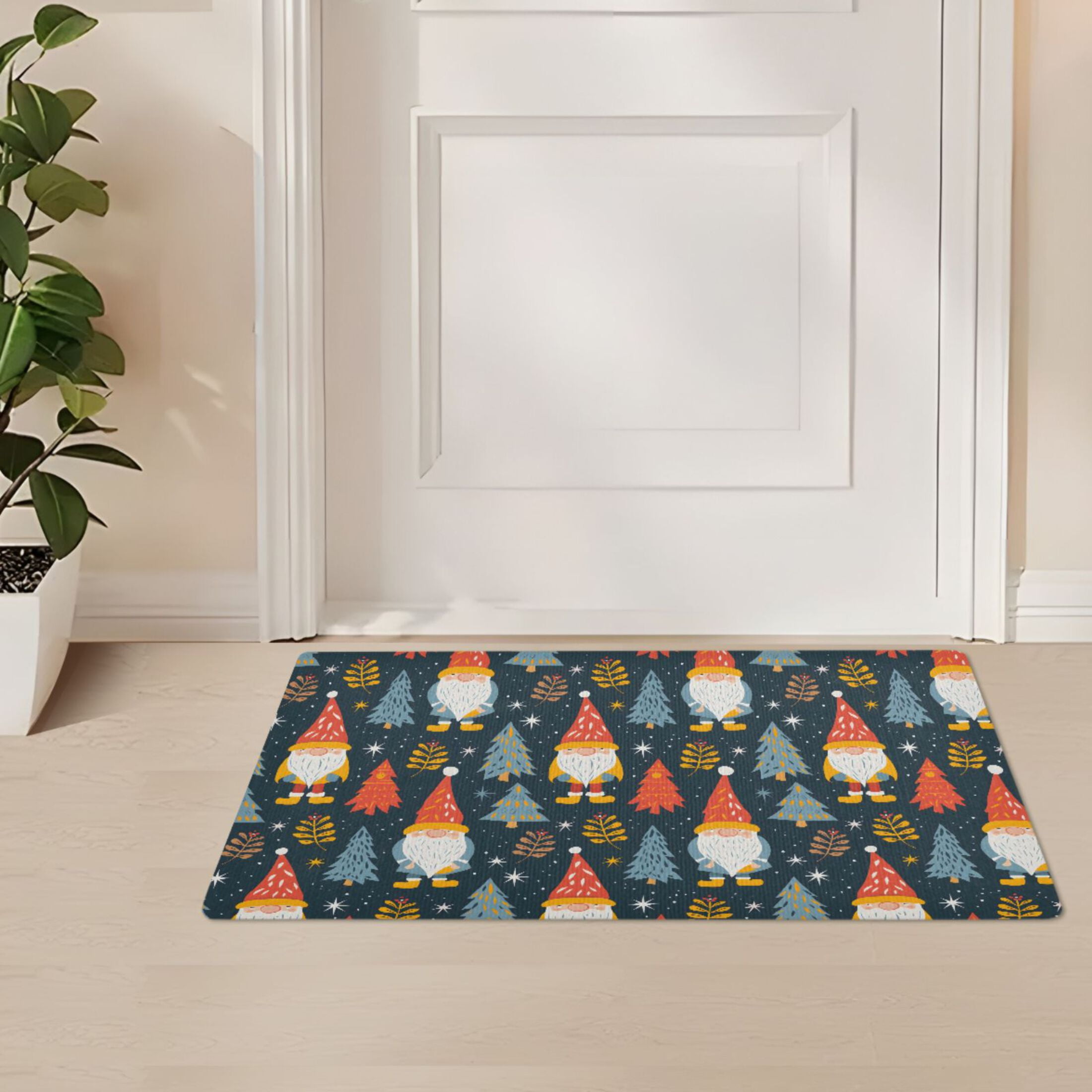 ALAZA Christmas Gnomes Trees Door Mat Outdoor Indoor Entrance Low ...