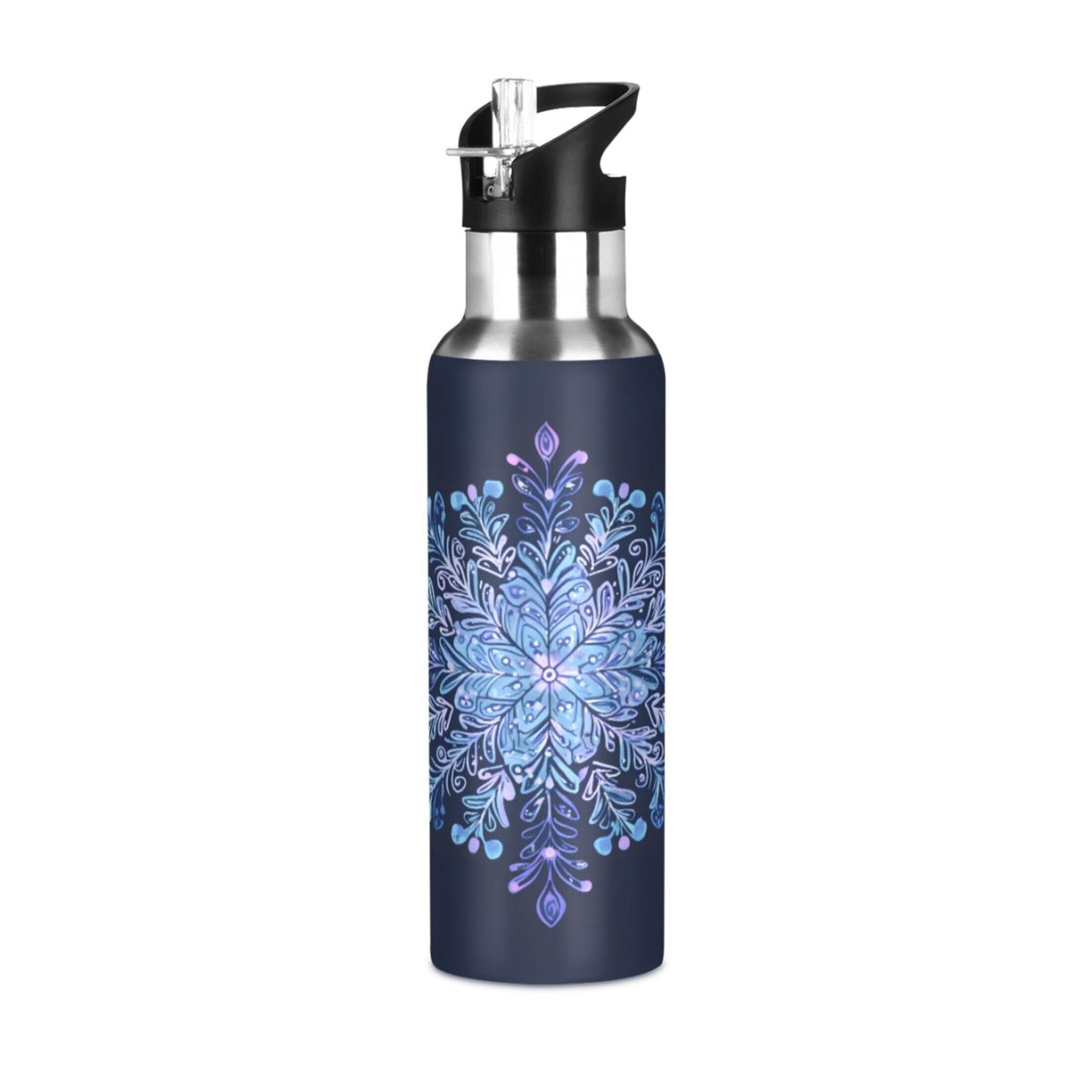 ALAZA Christmas Hand Draw Snowflake Water Bottle Insulated Flask ...