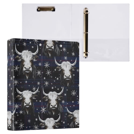 ALAZA Christmas Snow Cow Checkered Hardcover 3 Ring Binder 1.5" D-Rings ...