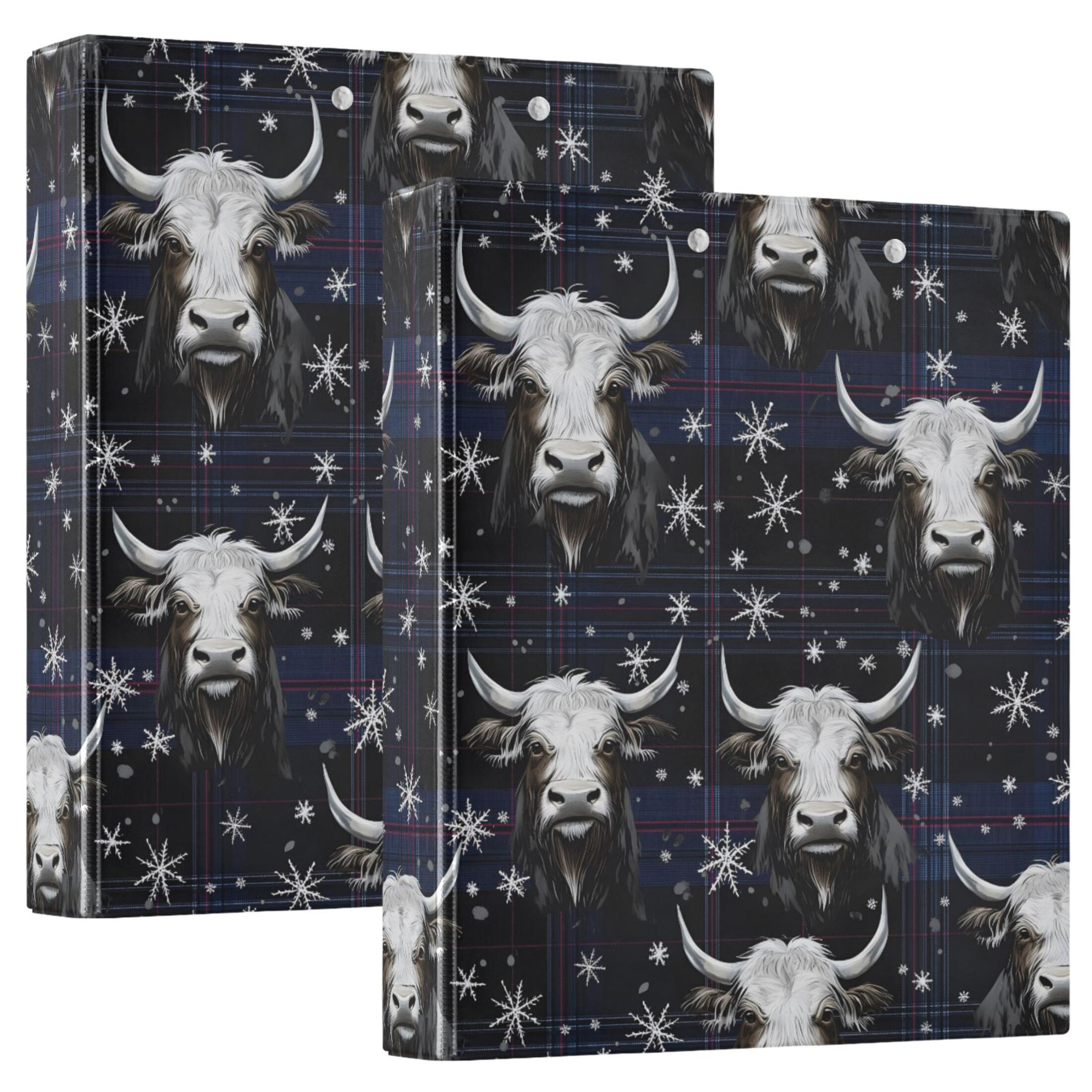 ALAZA Christmas Snow Cow Checkered Hardcover 3 Ring Binder 1.5" D-Rings ...