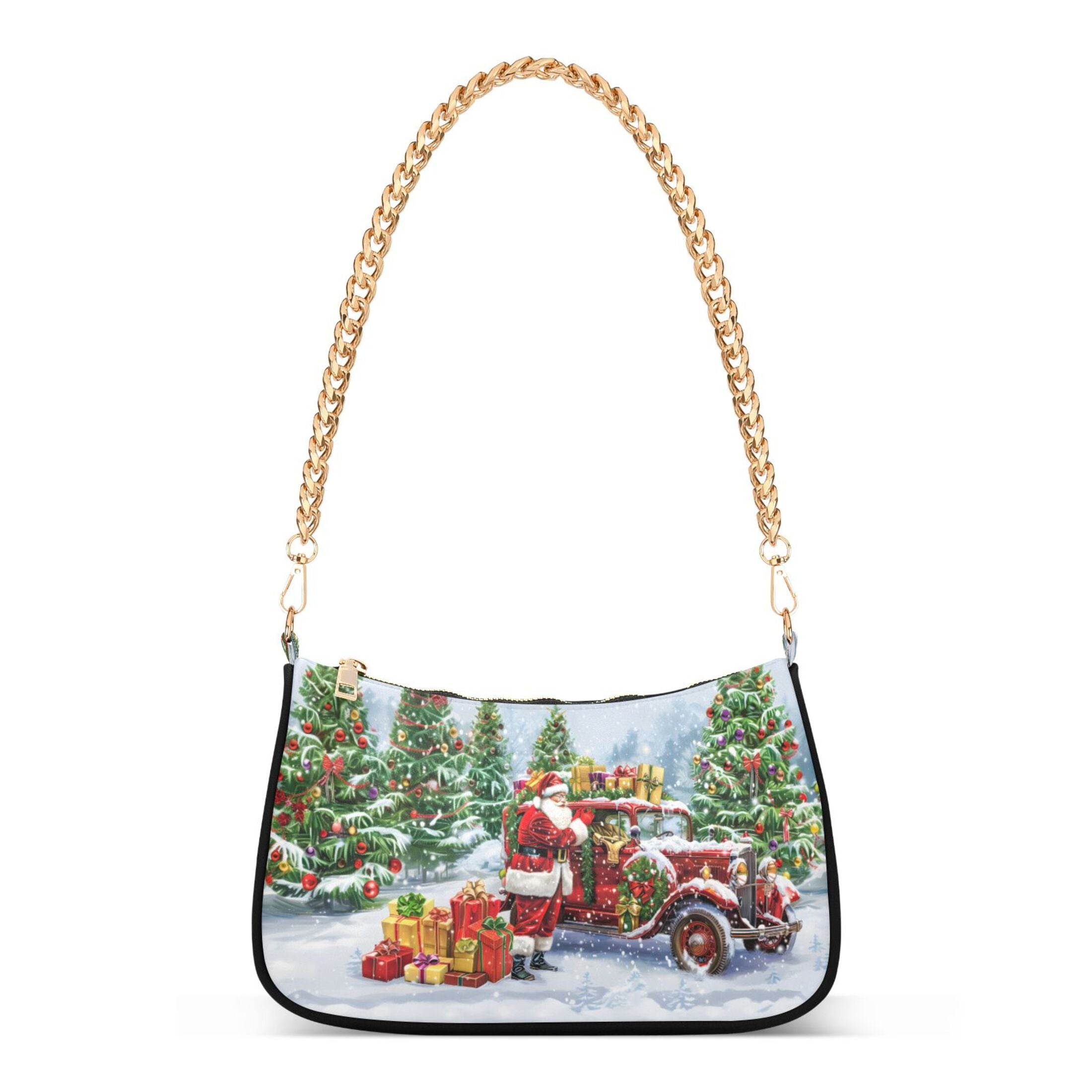 ALAZA Christmas Snowflake Santa Claus Women's Chain Shoulder Bag Hobo ...