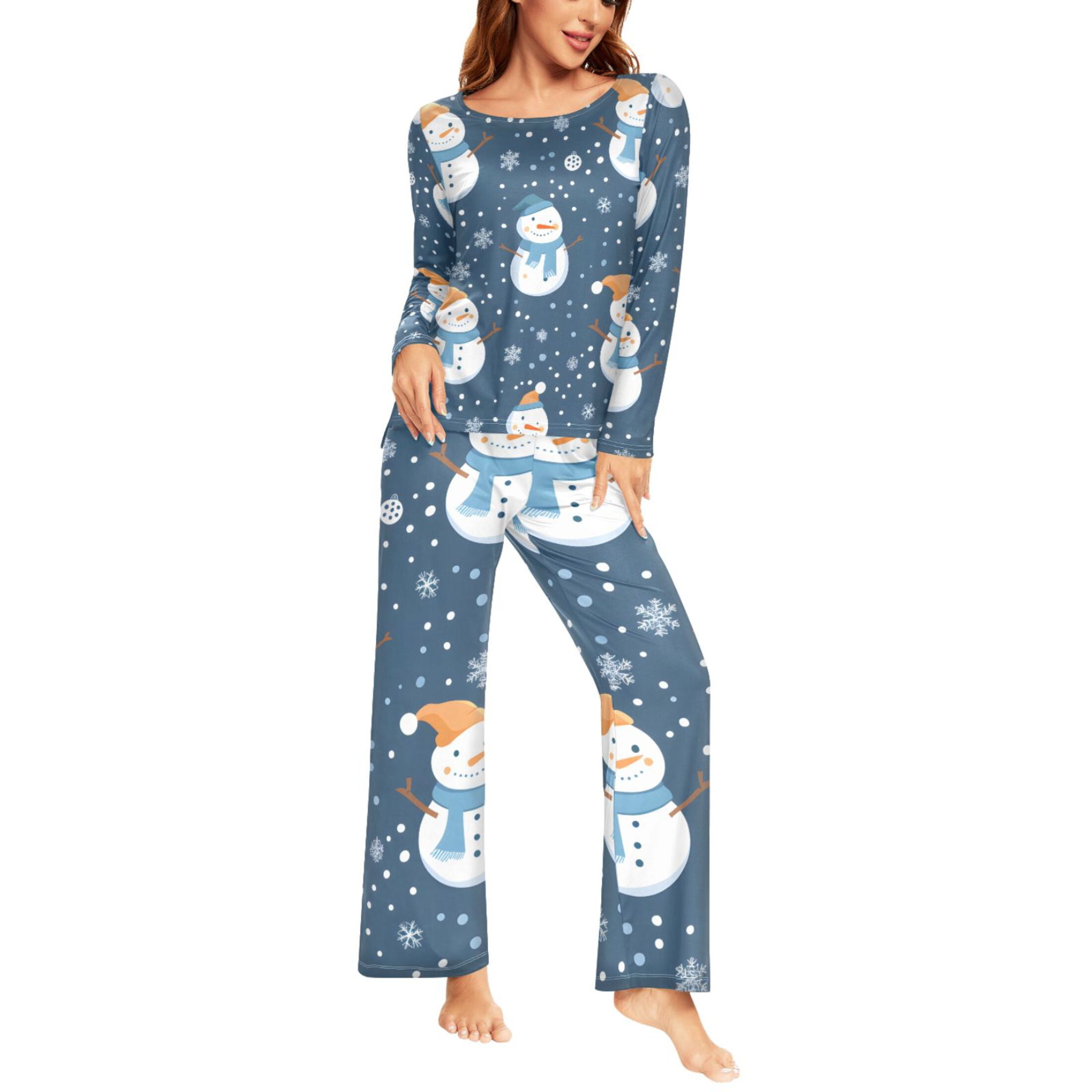 ALAZA Christmas Snowman Snowflakes Women's 2 Piece Long Sleeve ...