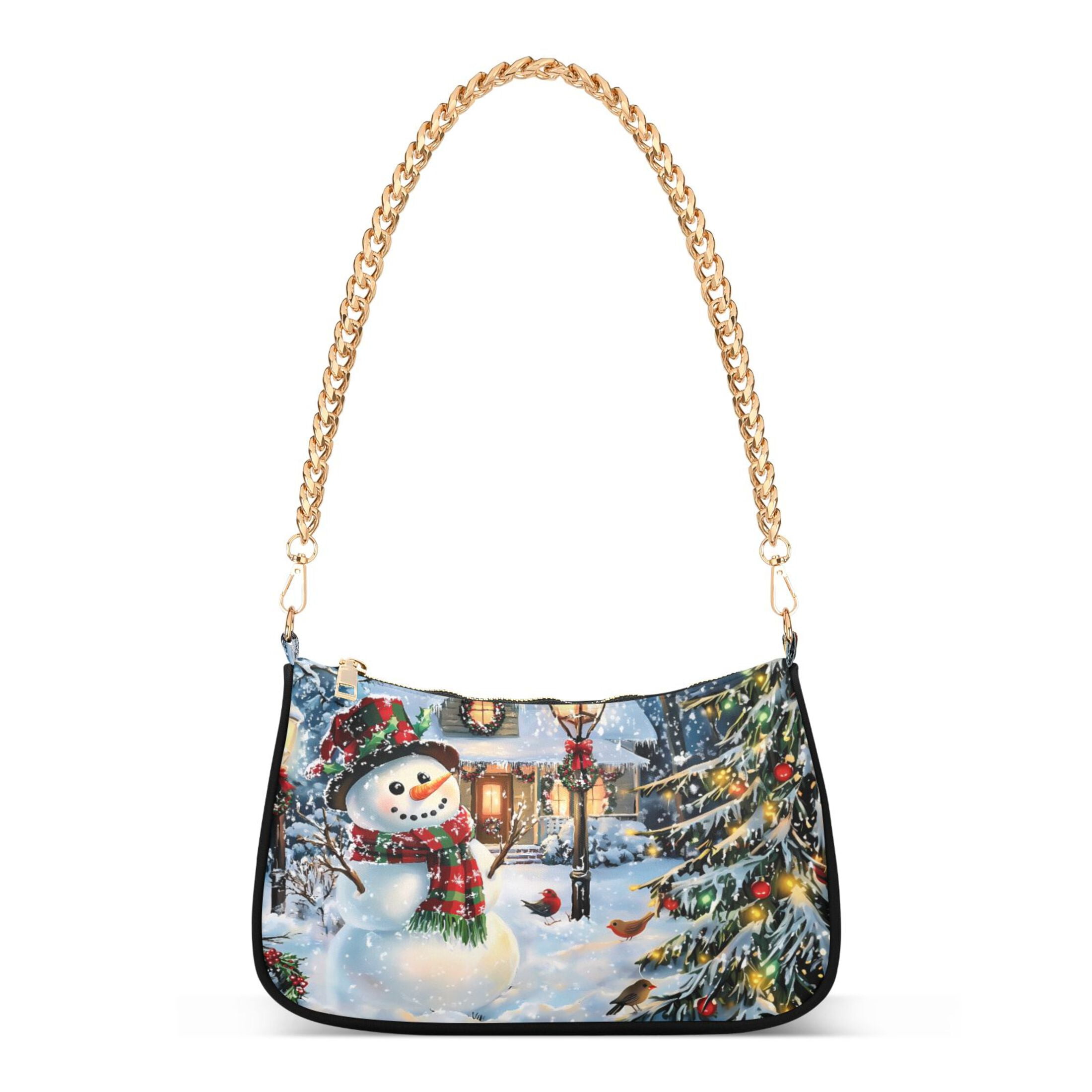 ALAZA Christmas Snowman Winter Women's Chain Shoulder Bag Hobo Handbag ...