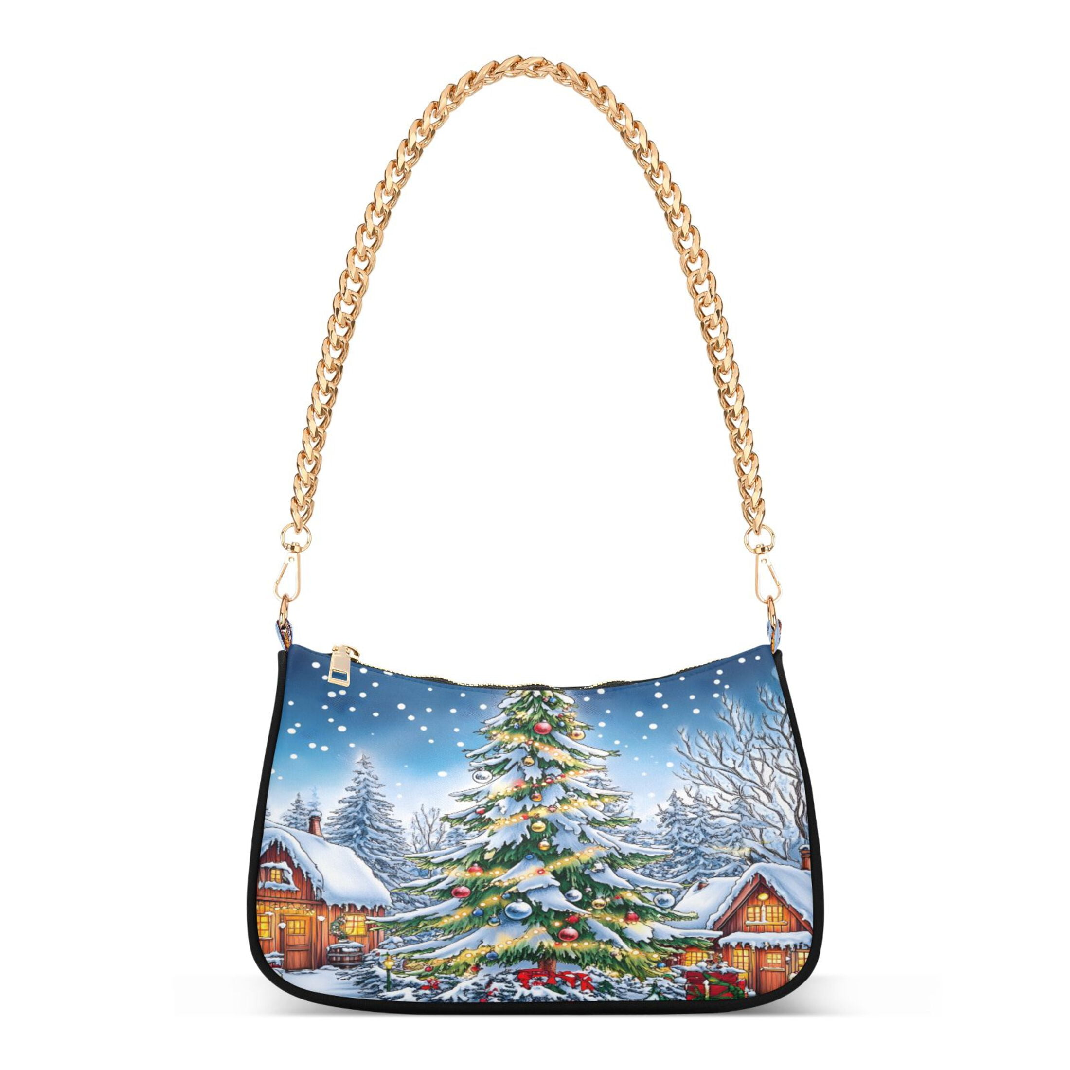 ALAZA Christmas Tree House Women's Chain Shoulder Bag Hobo Handbag Tote ...