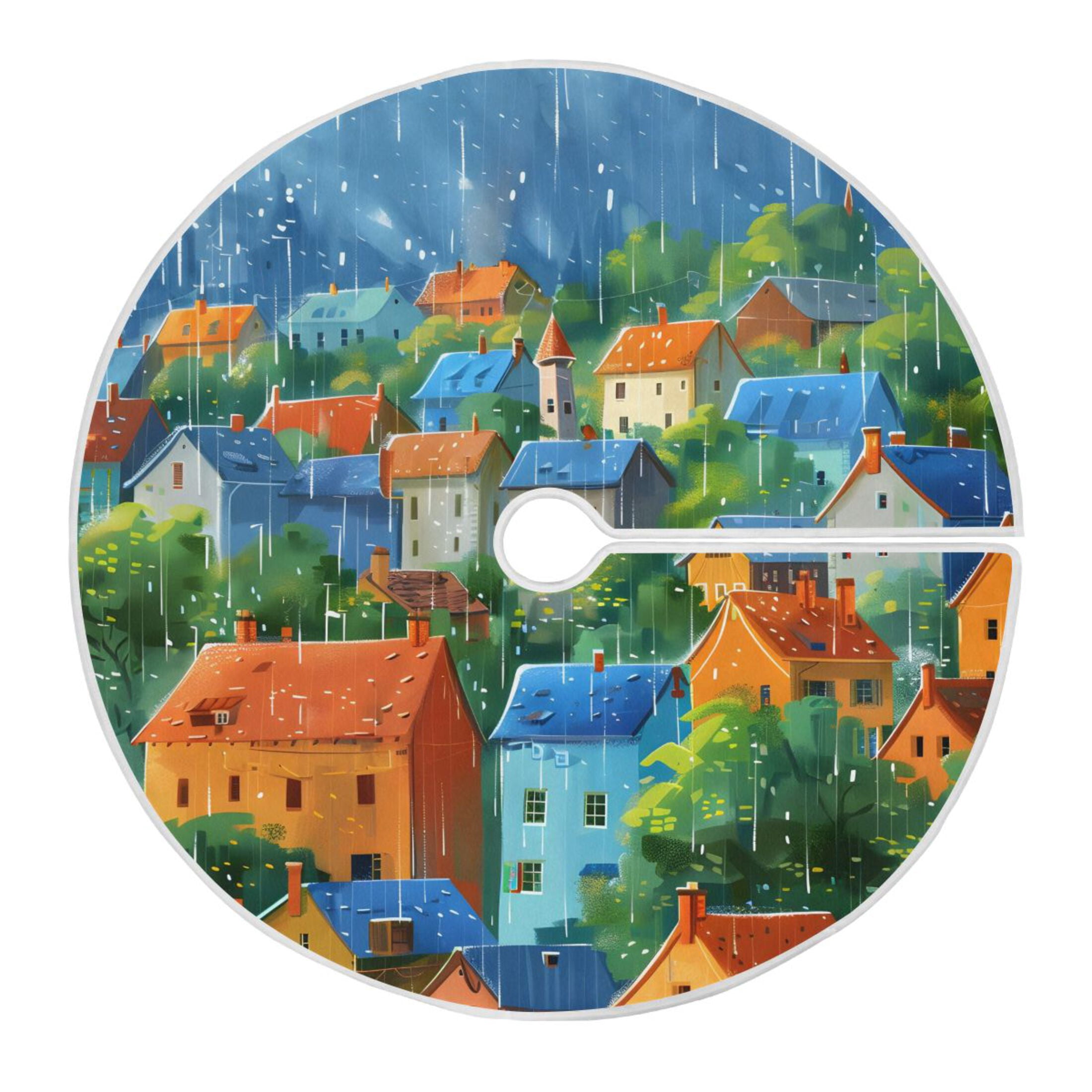 ALAZA Christmas Tree Skirt Decoration Beautiful City with Rain Xmas ...
