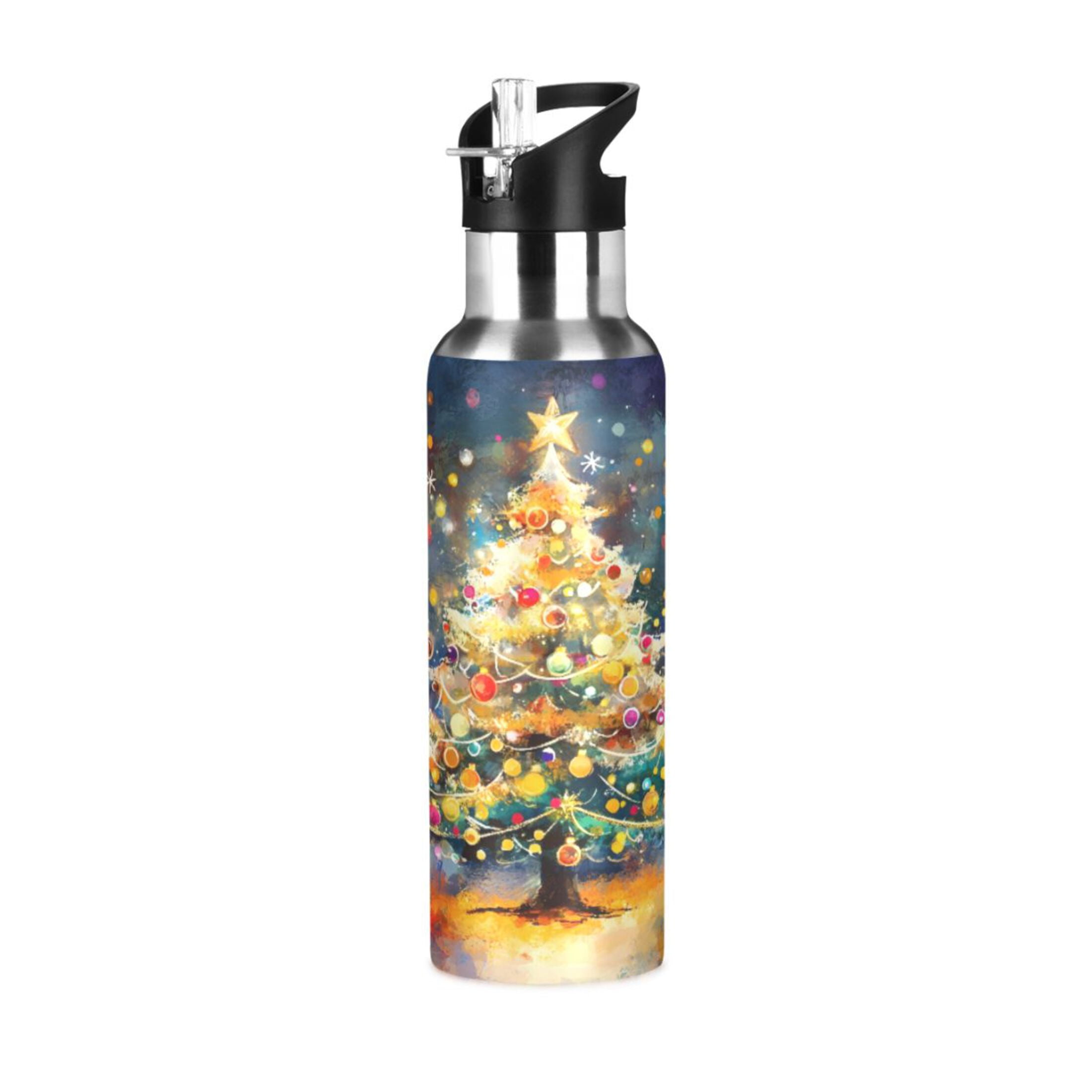 ALAZA Christmas Tree Water Bottle Insulated Flask Stainless Steel Straw ...
