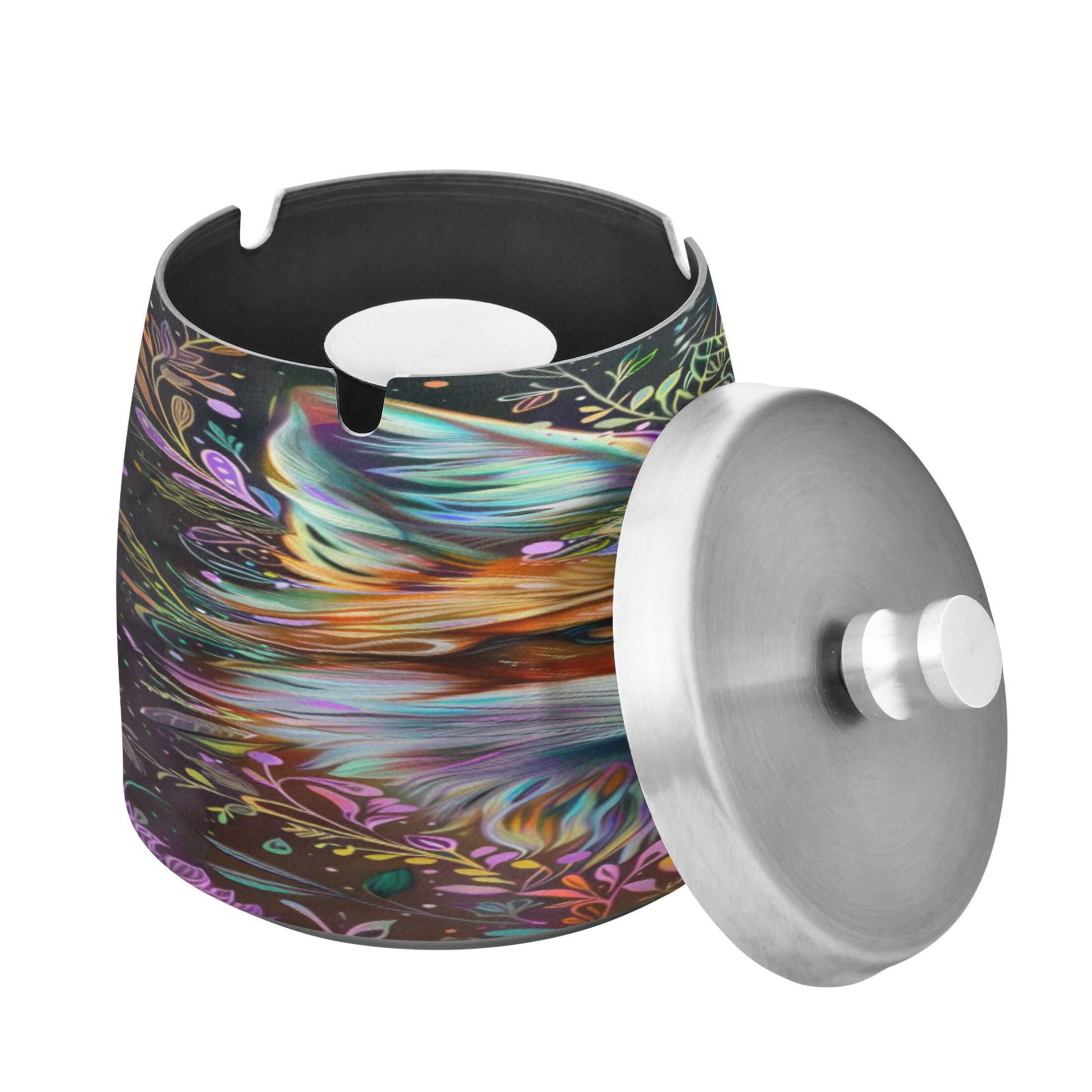 ALAZA Cigar Ashtray with Lid Art Fox Face Bohemian Ash Tray for ...