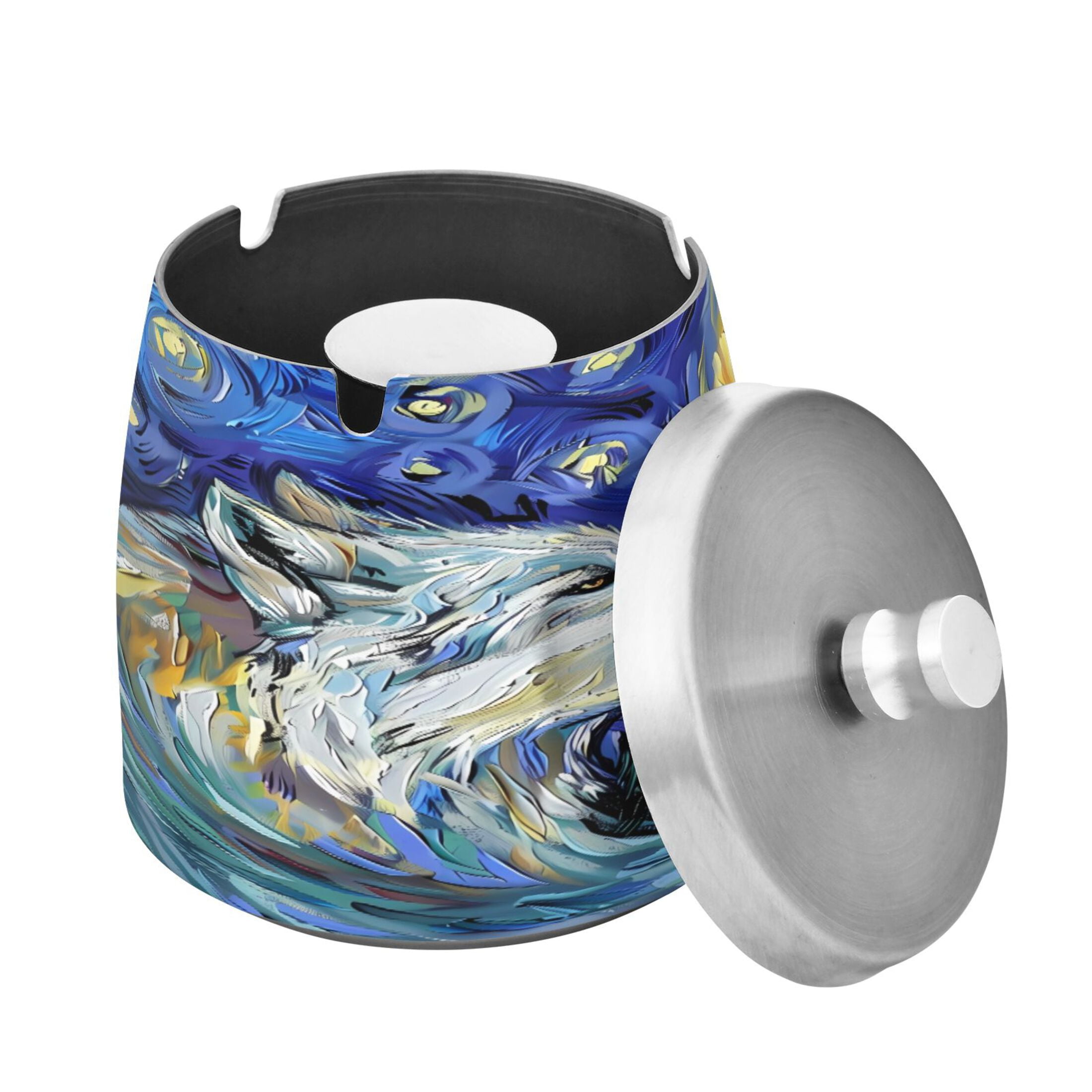 ALAZA Cigar Ashtray with Lid Artistic Wolfs and Starry Sky Ash Tray for ...
