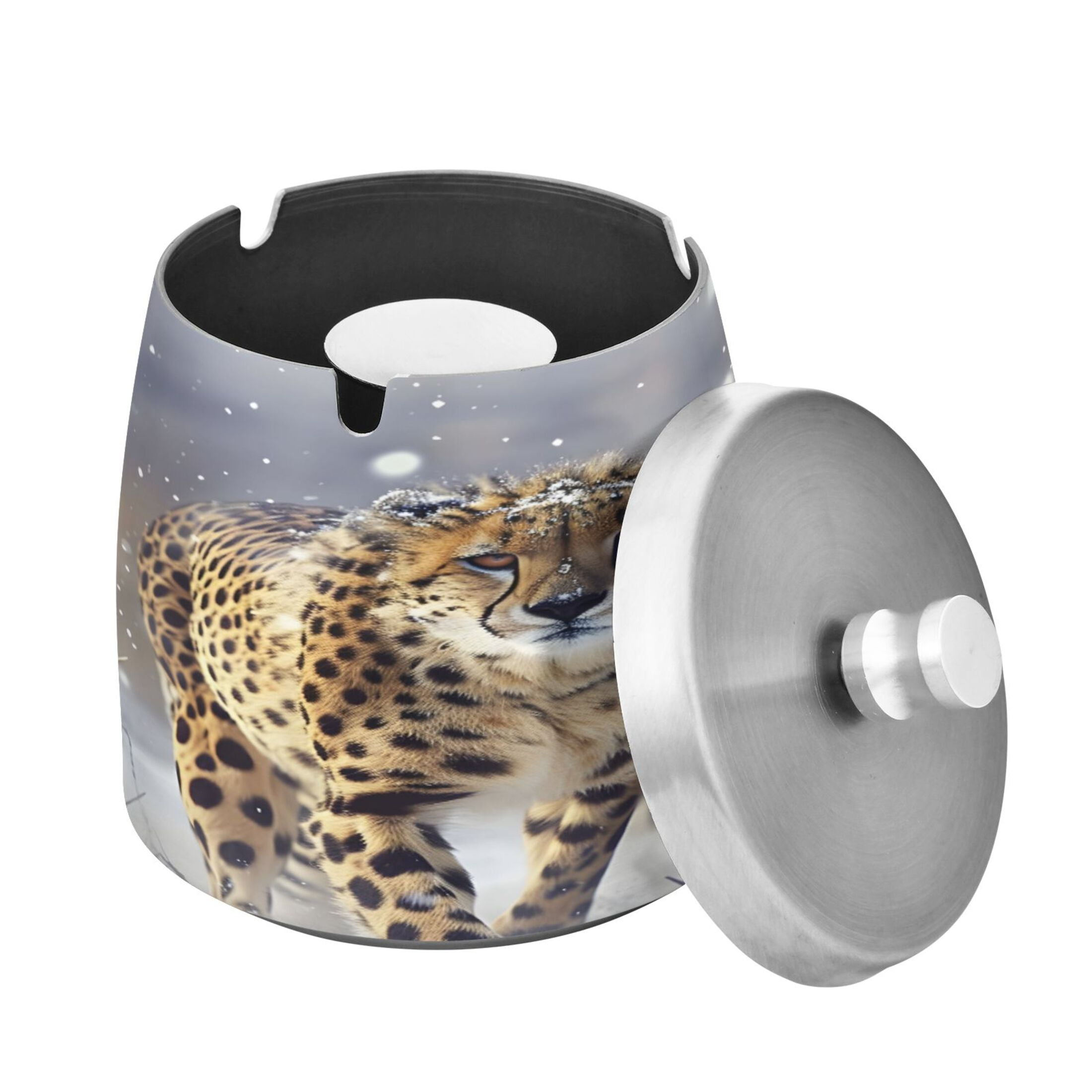 ALAZA Cigar Ashtray with Lid Cheetahs and Snowflakes in Winter Ash Tray ...