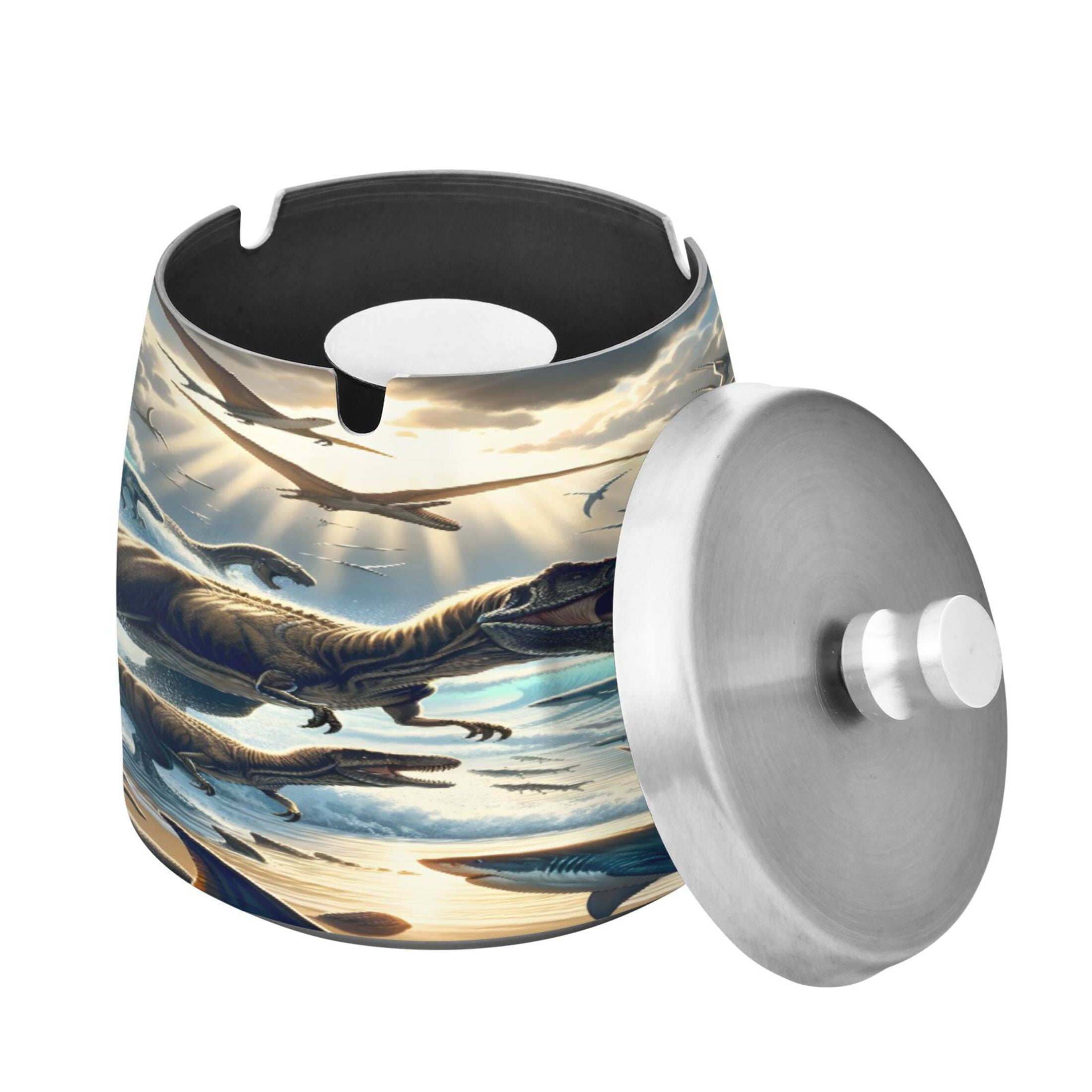 ALAZA Cigar Ashtray with Lid Dinosaurs and Sharks on Beach Ash Tray for ...