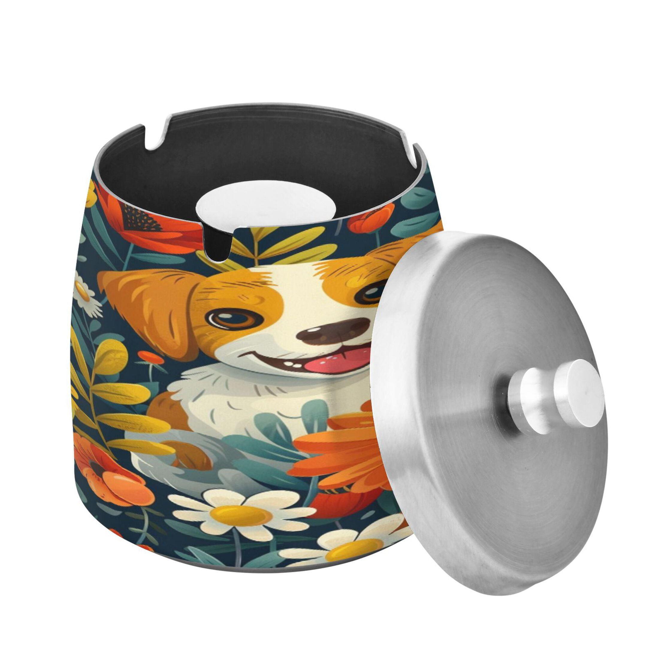 ALAZA Cigar Ashtray with Lid Dog in Flowers Ash Tray for Cigarettes ...