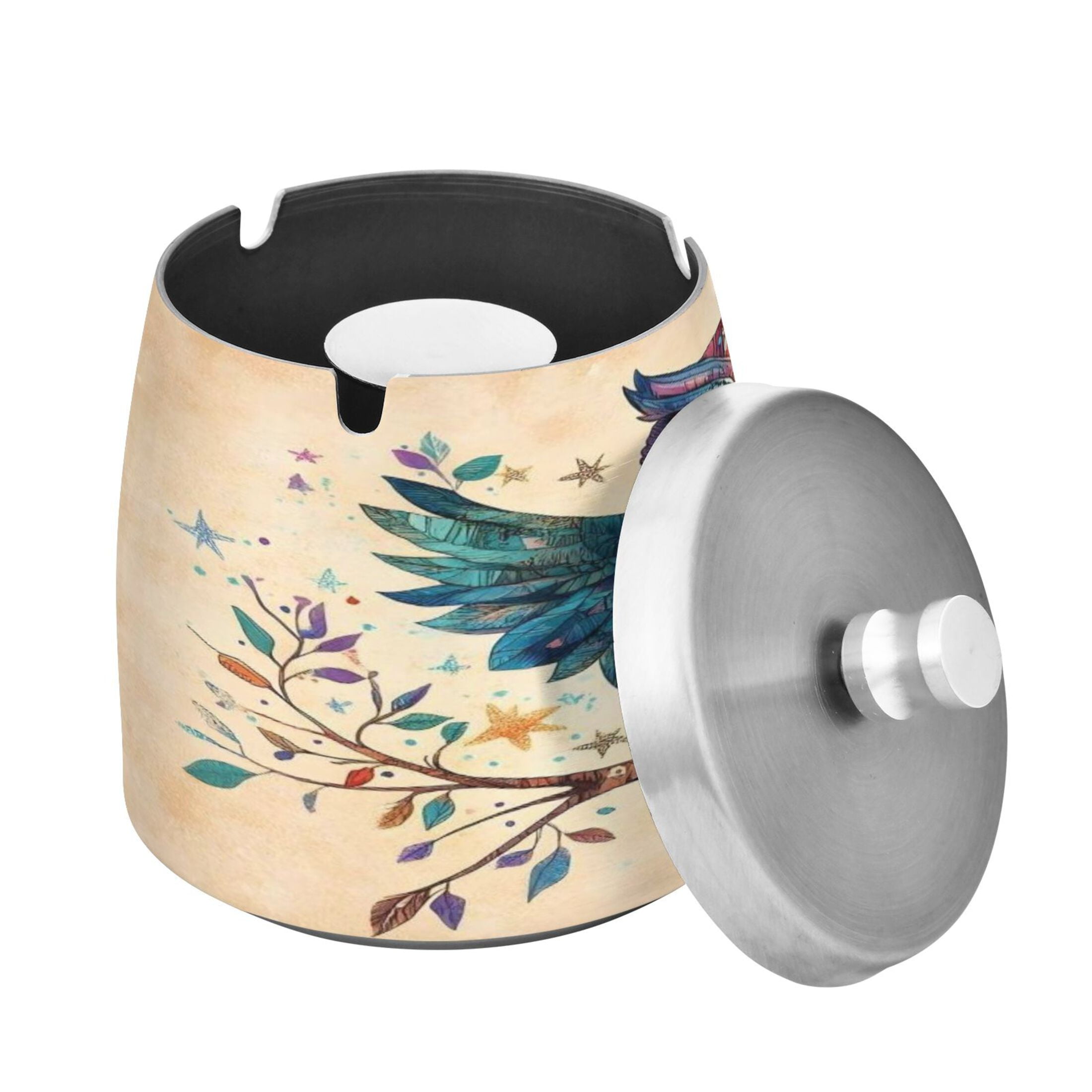 ALAZA Cigar Ashtray with Lid Owl on Tree Pattern Ash Tray for ...