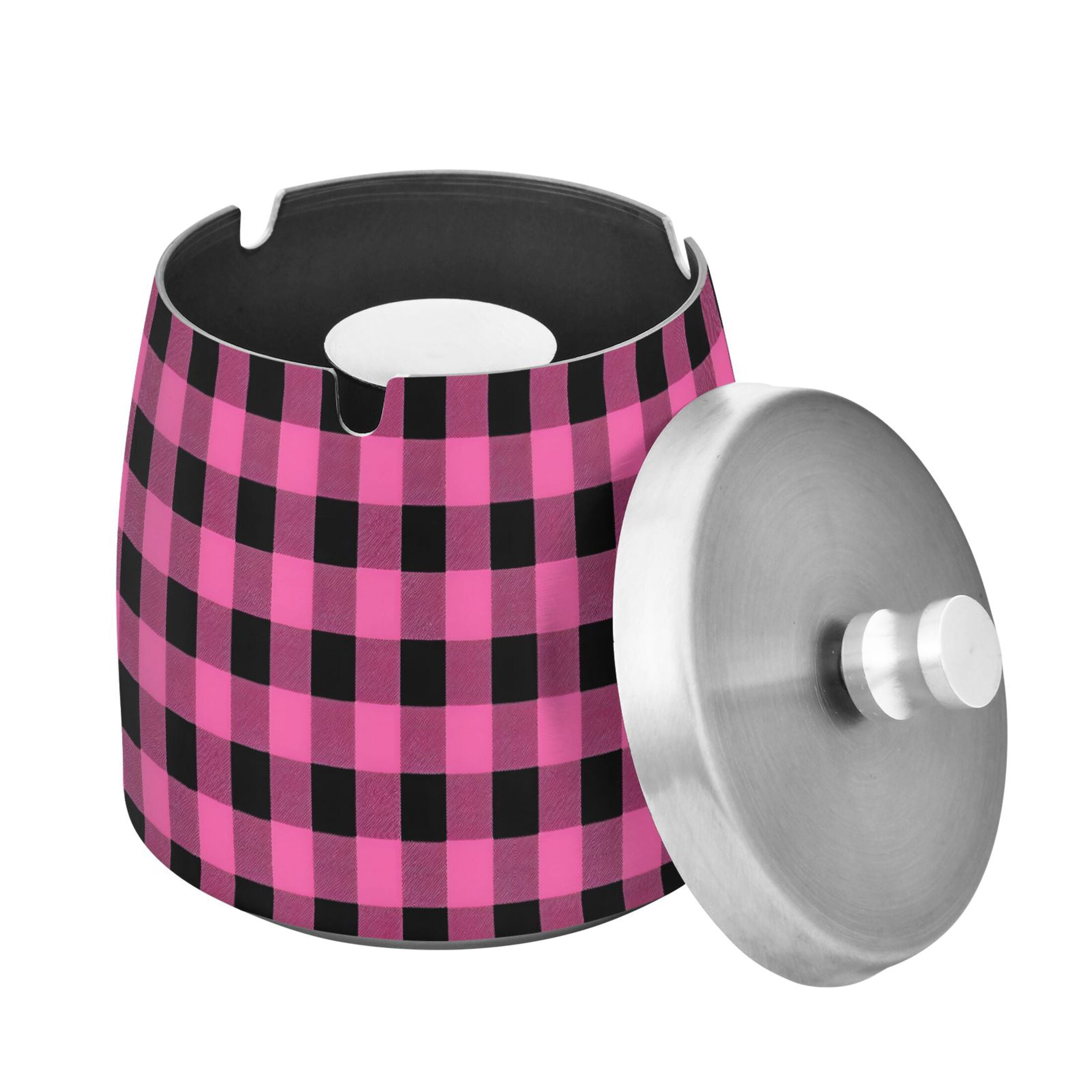 ALAZA Cigar Ashtray with Lid Pink Checkered Grid Pattern Ash Tray for ...