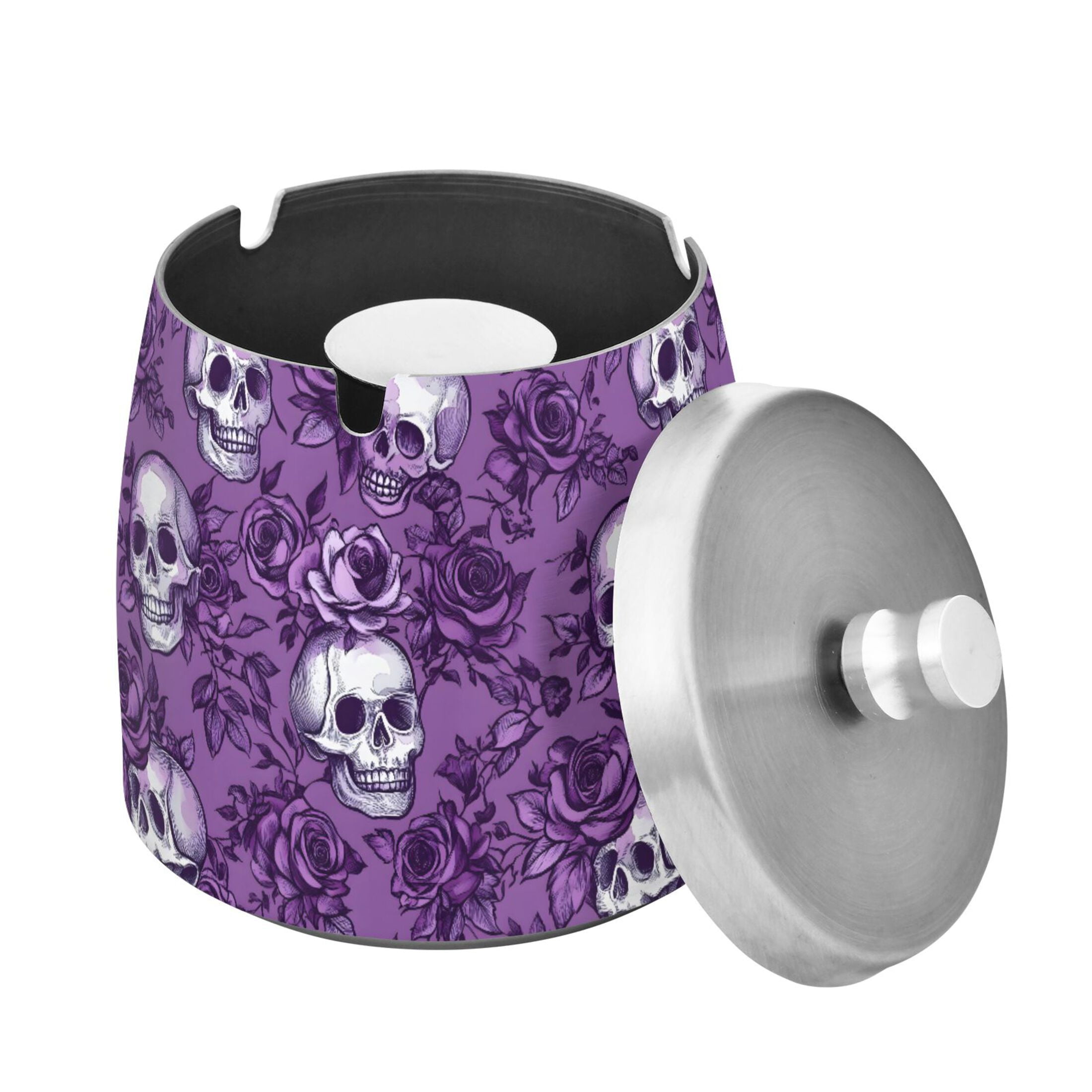 ALAZA Cigar Ashtray with Lid Retro Rose Skull Ash Tray for Cigarettes ...