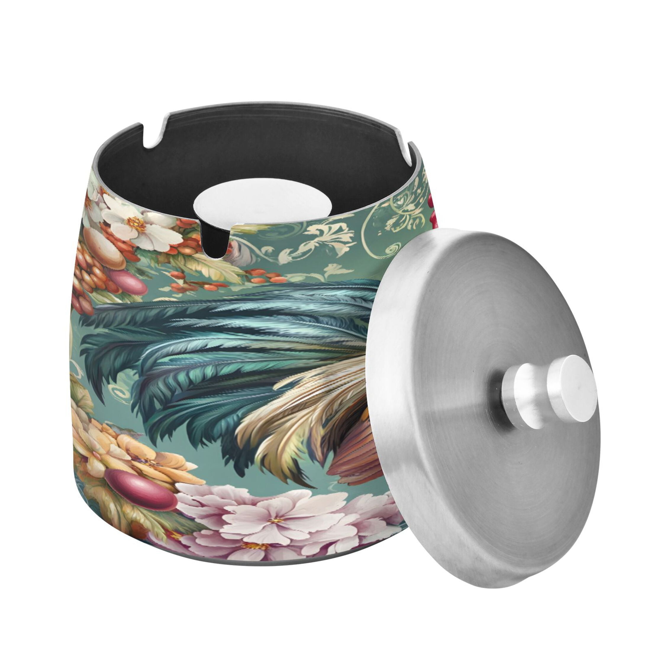 ALAZA Cigar Ashtray with Lid Rooster Floral Ash Tray for Cigarettes ...