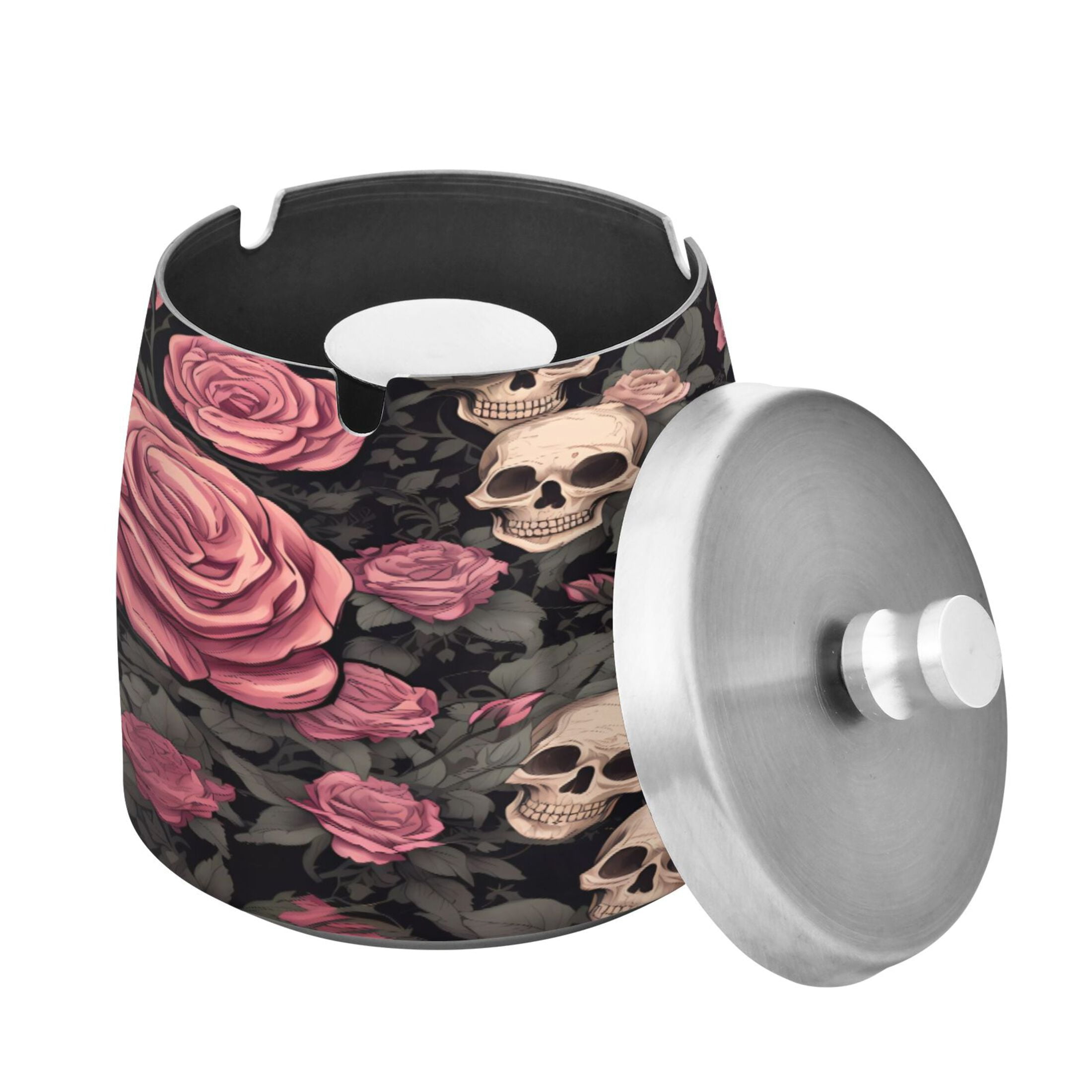 ALAZA Cigar Ashtray with Lid Skeleton Roses Flowers Skull Ash Tray for ...