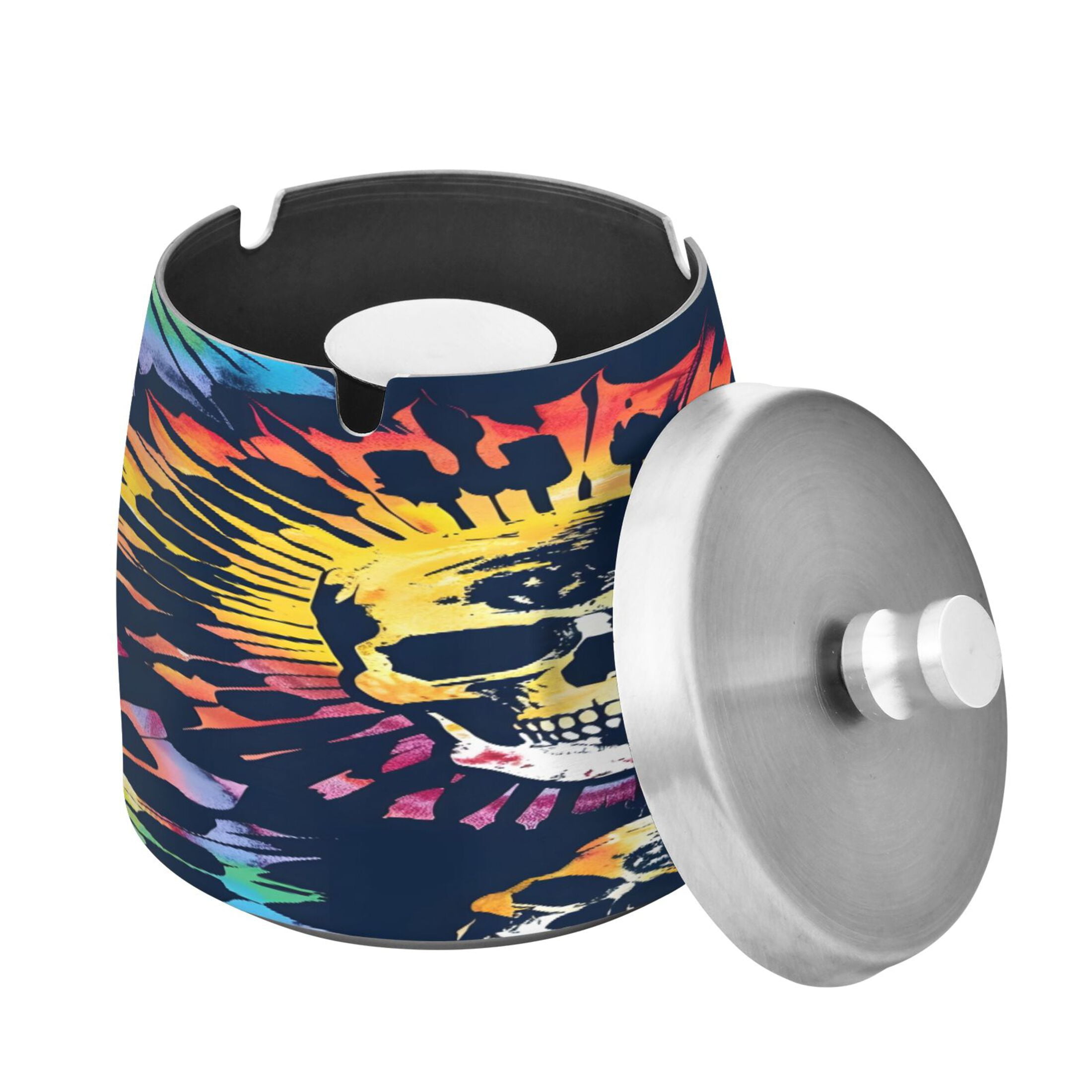 ALAZA Cigar Ashtray with Lid Skull Skeleton Tie Dye Ash Tray for ...