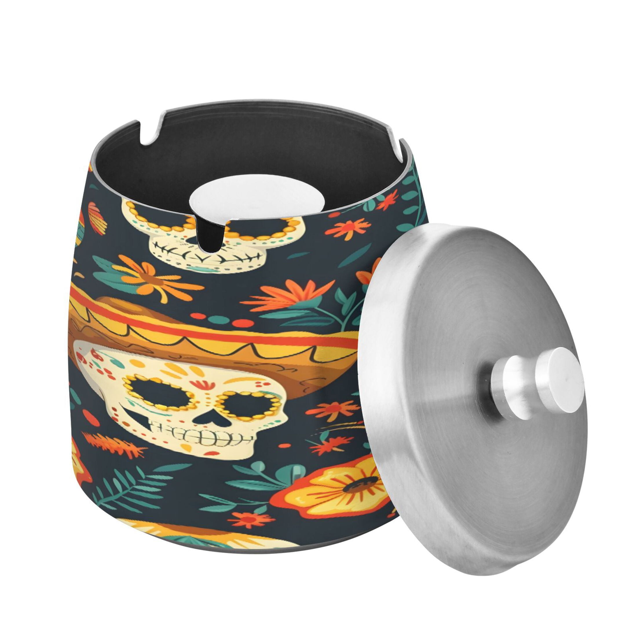 ALAZA Cigar Ashtray with Lid Strawhat Skull and Flower Ash Tray for ...